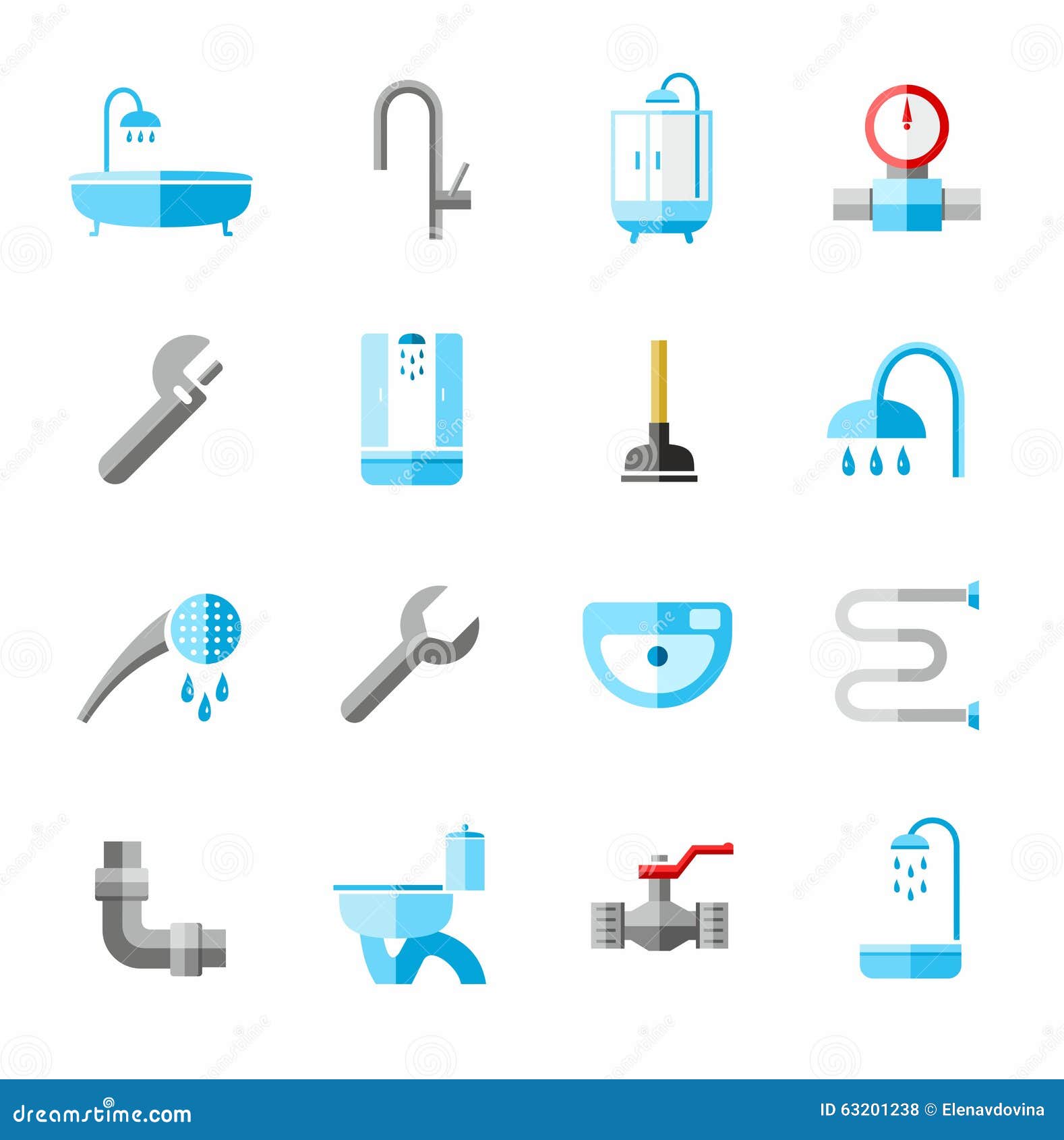 Plumbing, Icons, Colored, Flat. Stock Vector - Illustration: 63201238