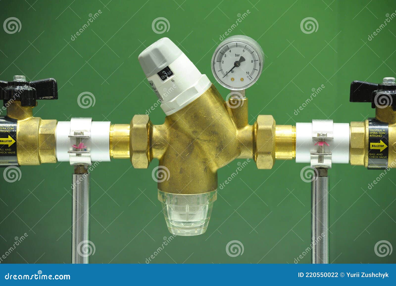 Plumbing. Modern Pressure Reducer, Ball Valves, Pipe Stock Photo ...