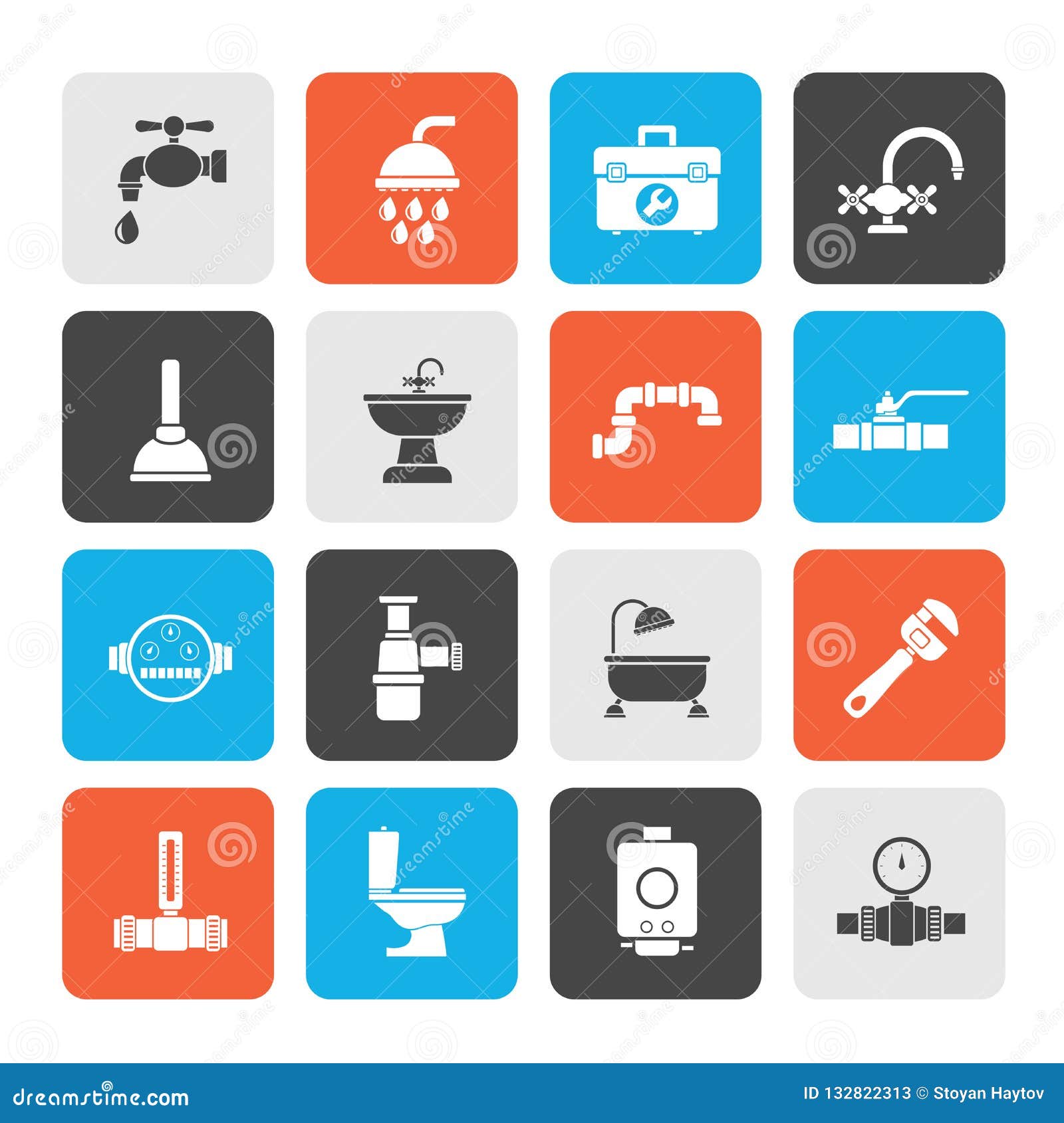 Plumbing Objects and Tools Equipment Icons Stock Vector - Illustration ...