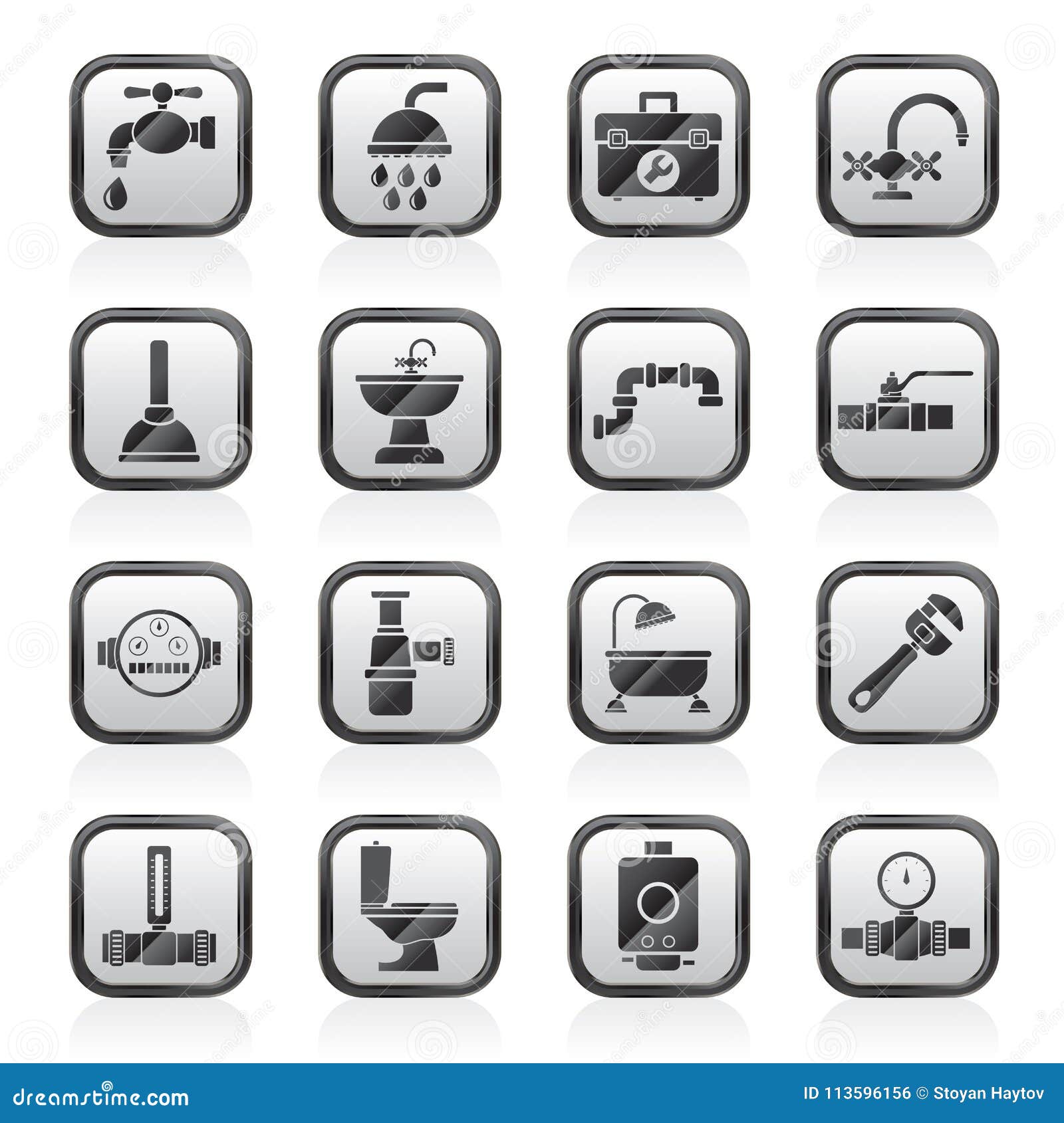 Plumbing Objects and Tools Equipment Icons Stock Vector - Illustration ...