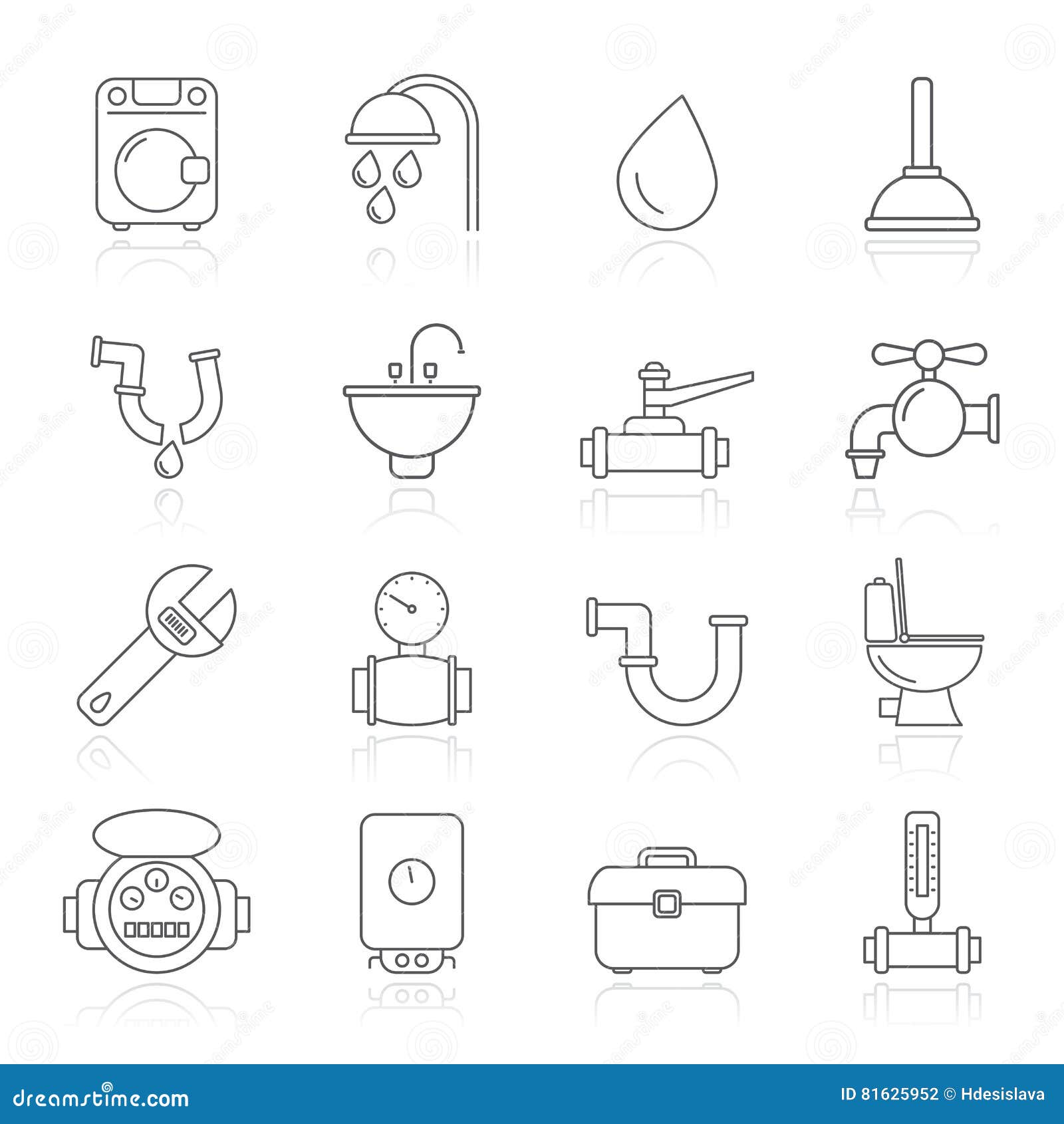 Plumbing Objects and Tools Icons Stock Illustration - Illustration of ...