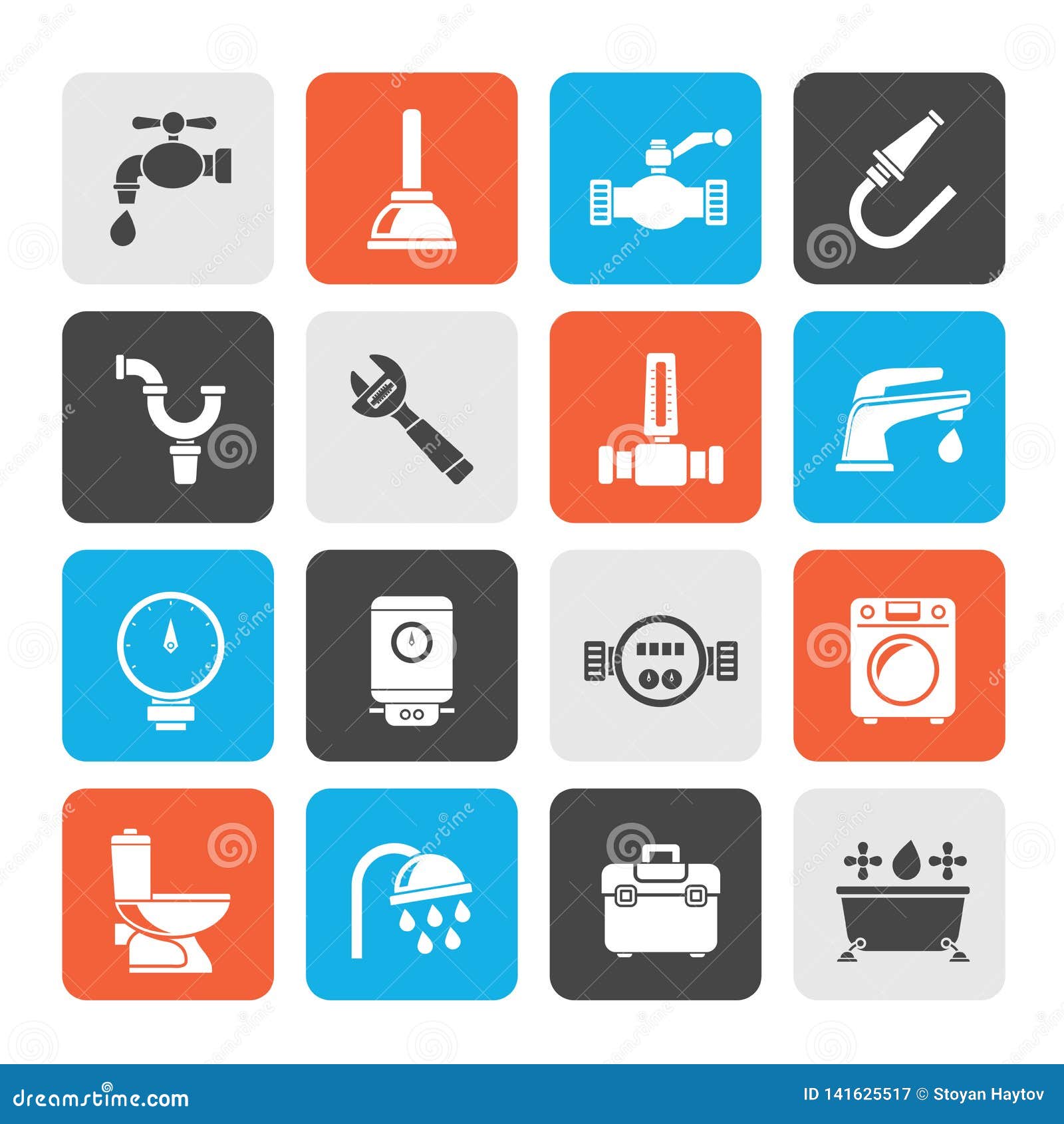 Plumbing Objects and Tools Icons Stock Vector - Illustration of boiler ...
