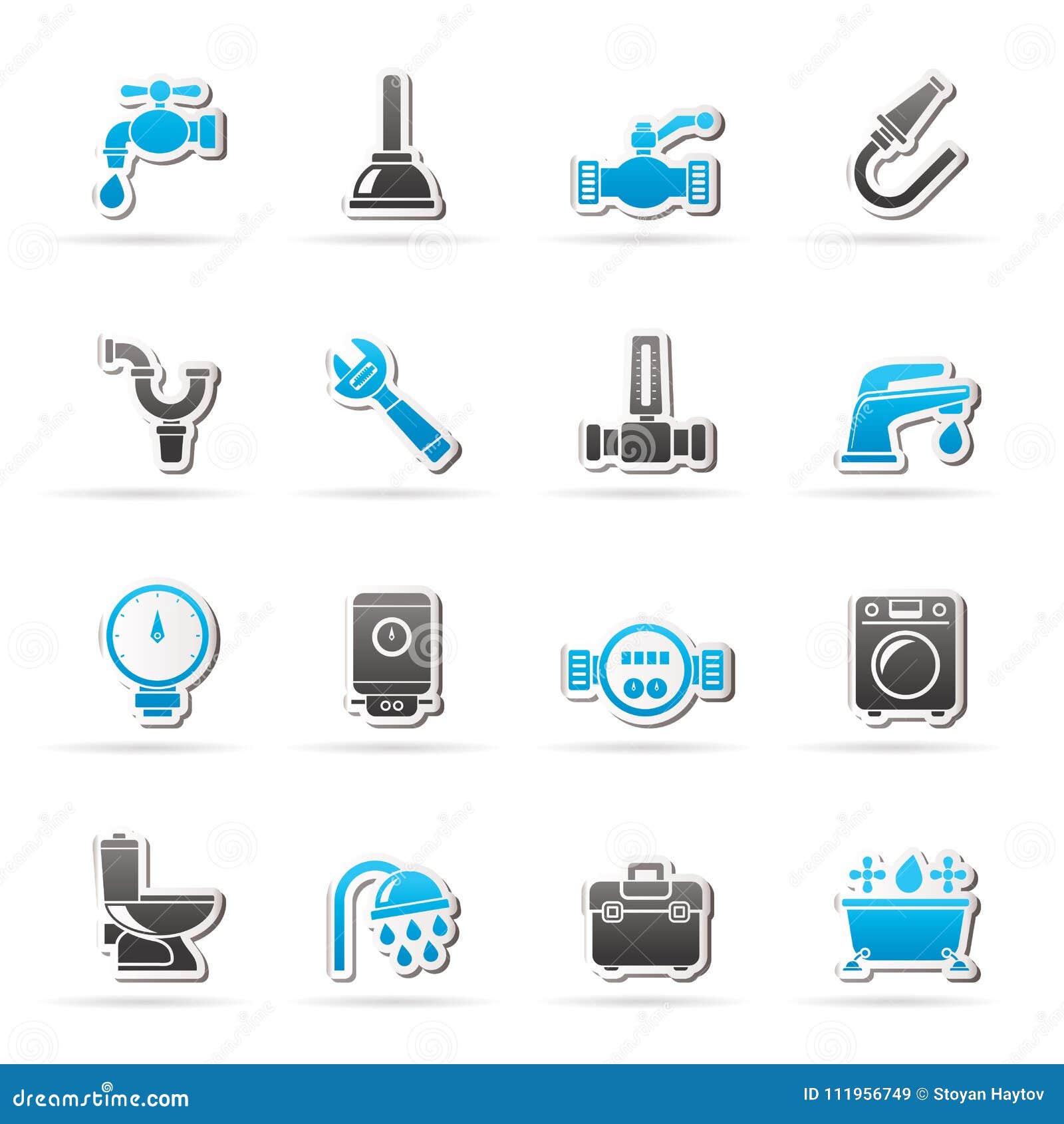 Plumbing Objects and Tools Icons Stock Illustration - Illustration of ...