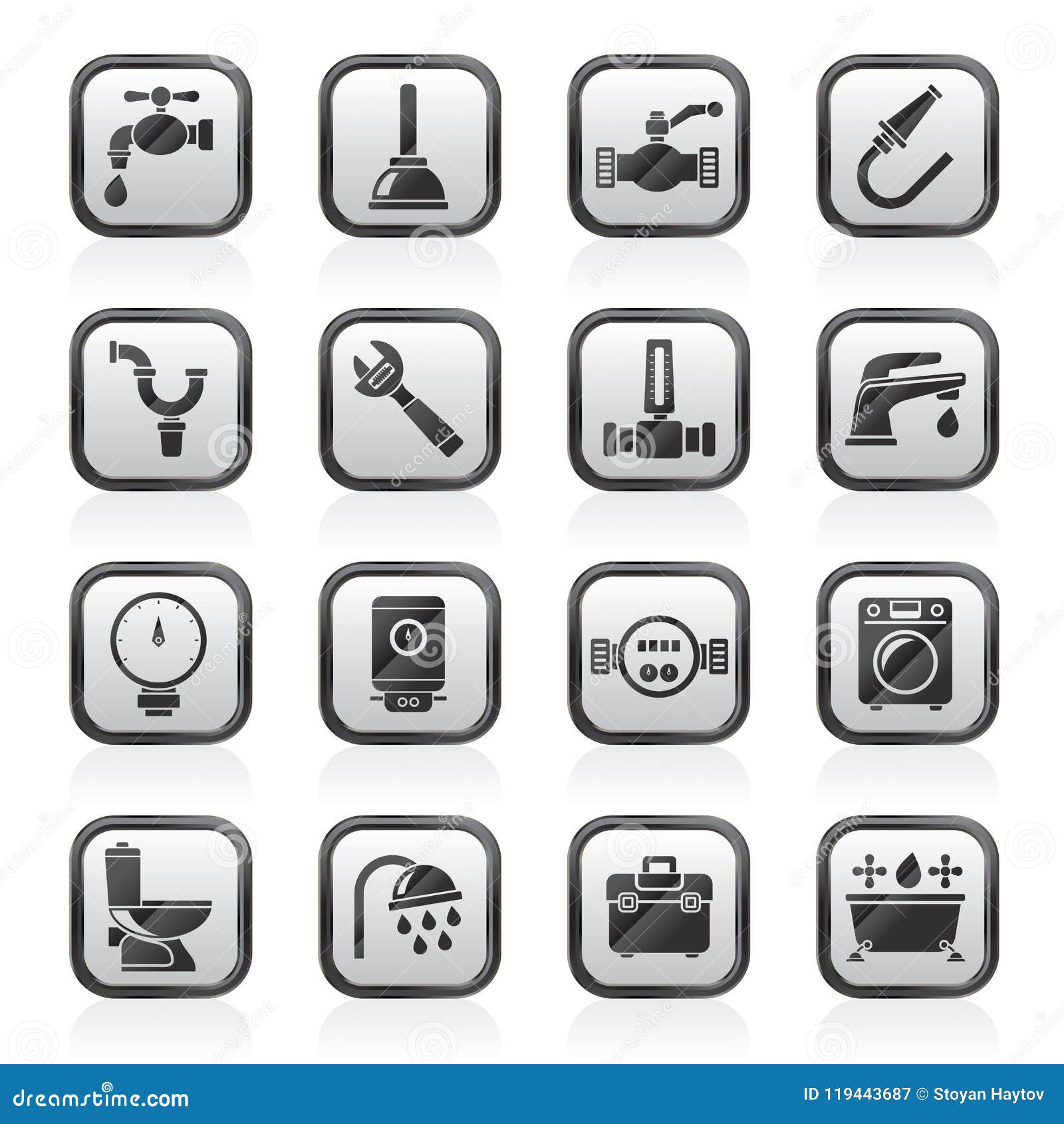 Plumbing Objects and Tools Icons Stock Vector - Illustration of ...