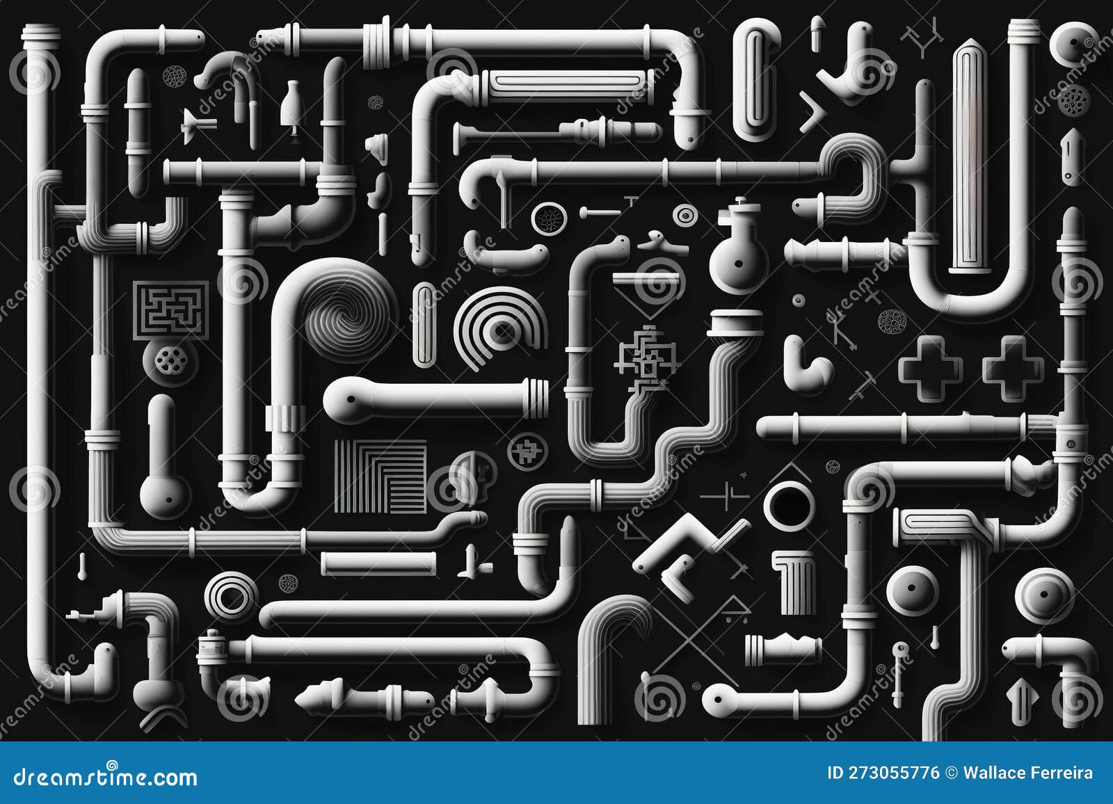 Plumbing Pattern on Black Background. Generative AI. Stock Illustration ...