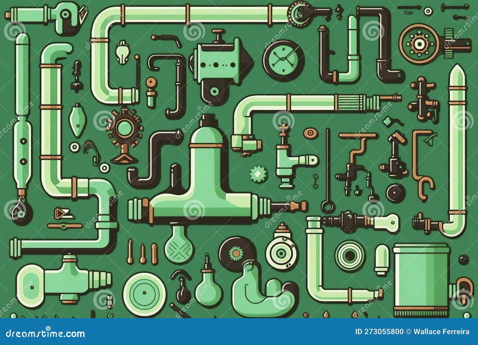 Plumbing Pattern in Green Color. Generative AI. Stock Illustration ...