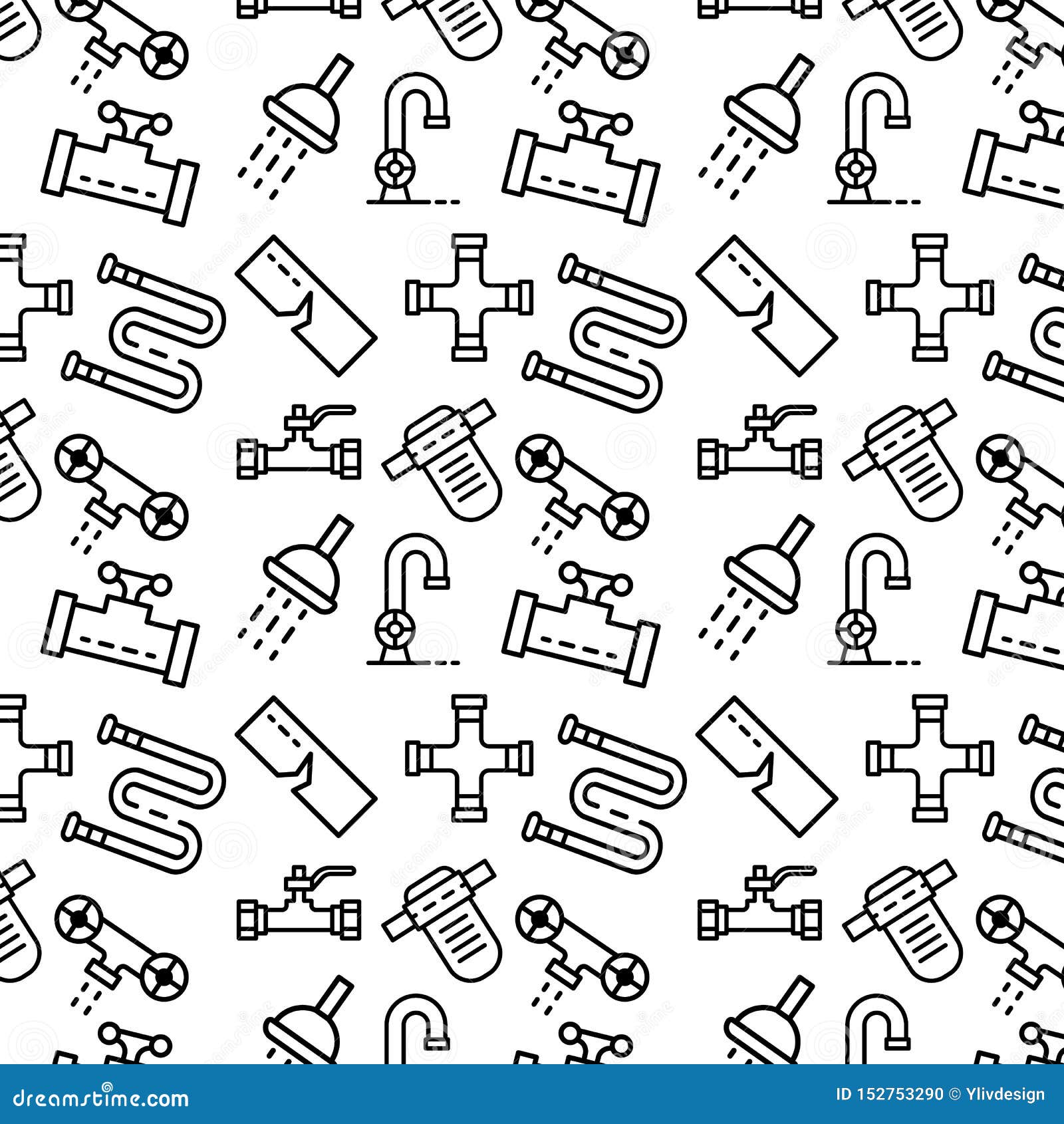 Plumbing Pattern, Outline Style Stock Vector - Illustration of outline ...