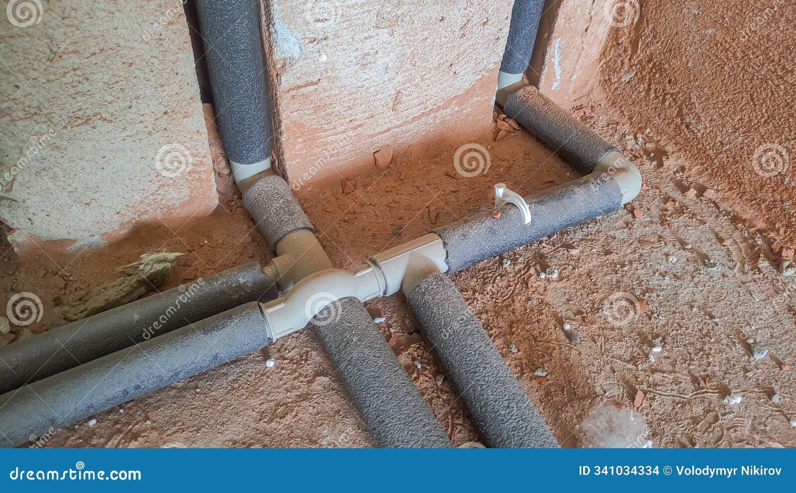 Plumbing Pipe Laying. Plastic Polypropylene Pipe. Sanitary, Sewer ...