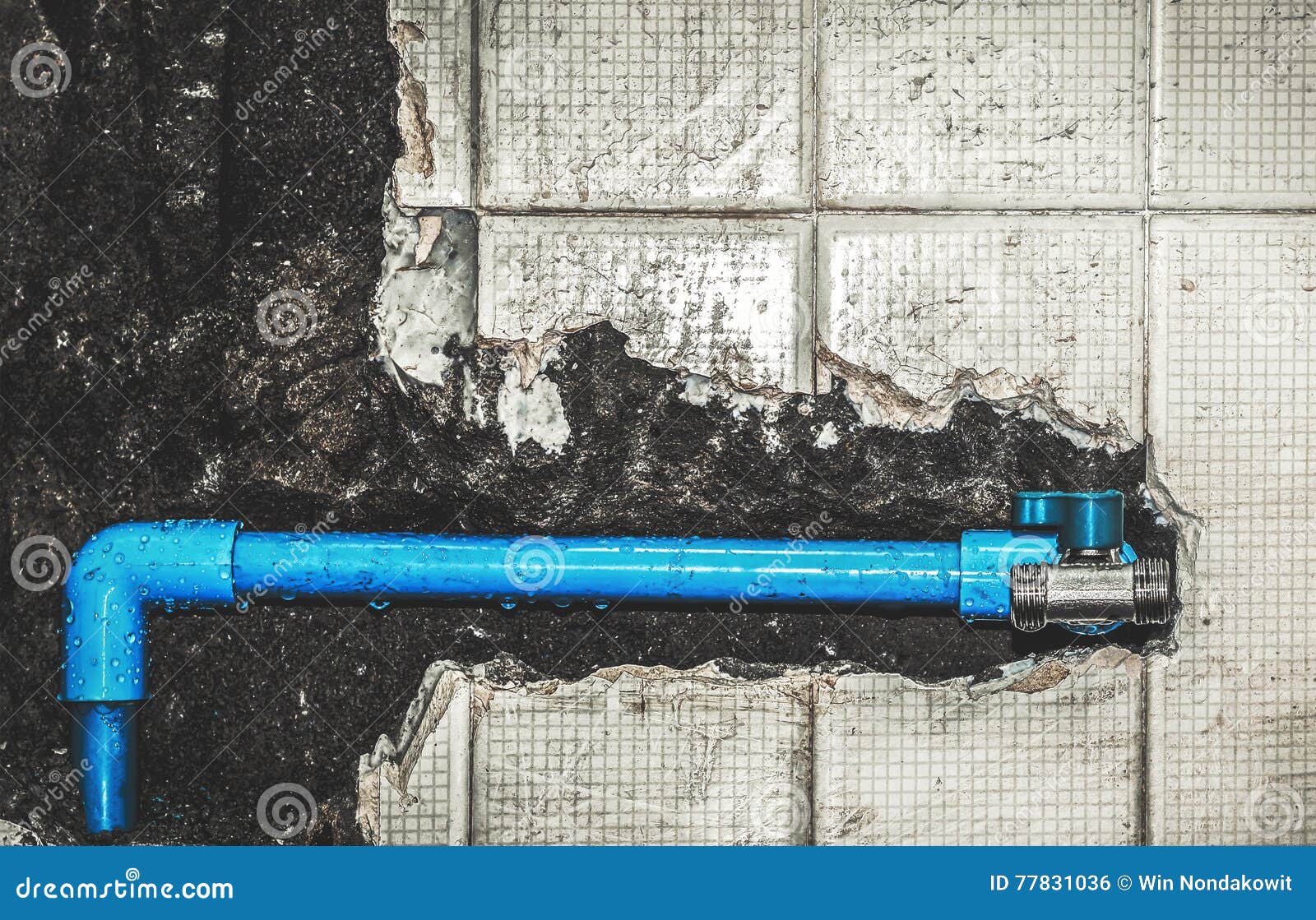 Plumbing pipe in the wall stock photo. Image of repair - 77831036