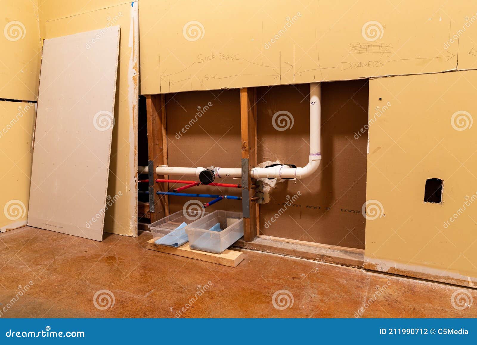 Plumbing Pipes in Kitchen Renovation Stock Photo - Image of renovation ...