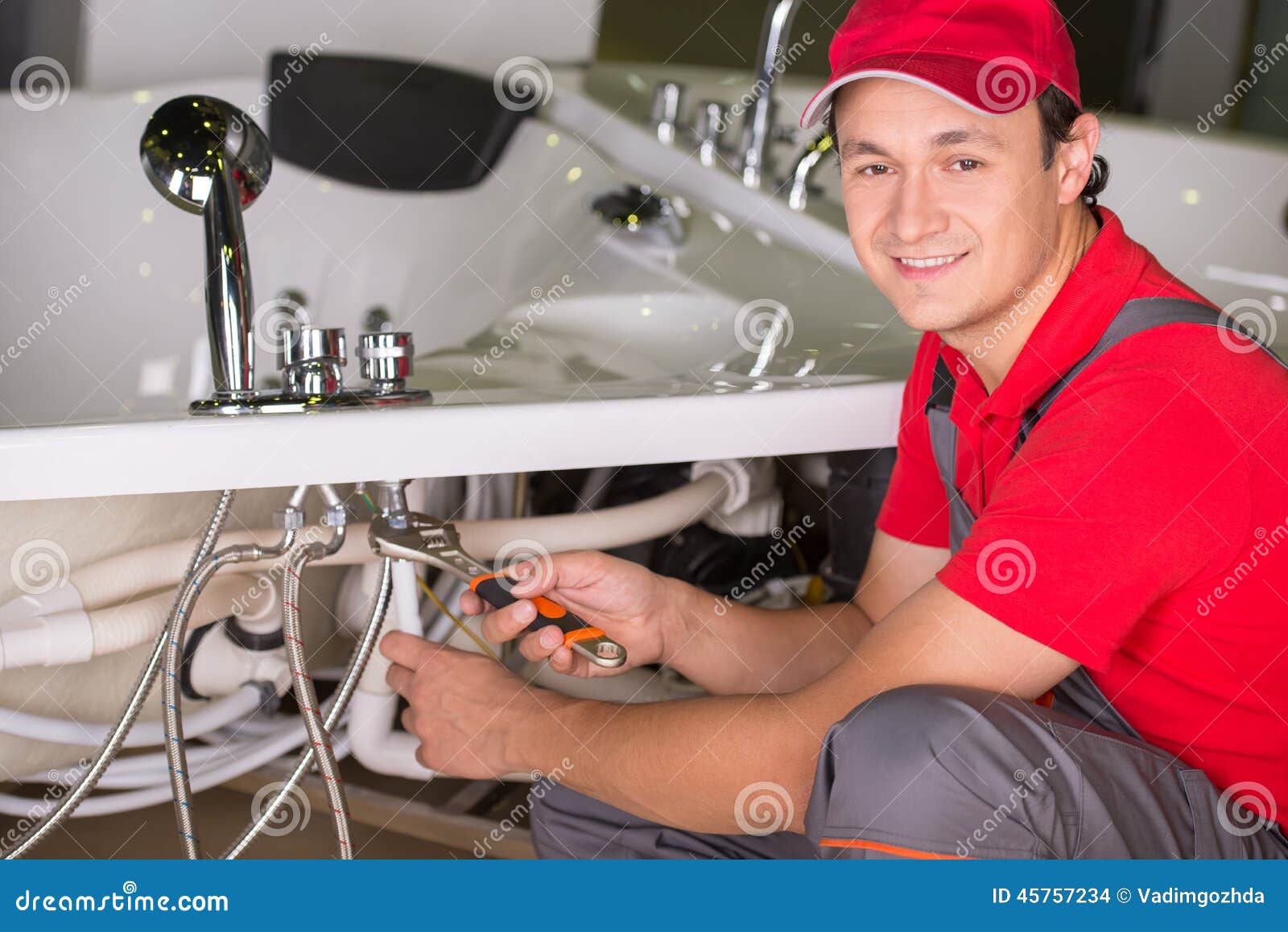 Plumbing stock photo. Image of pipe, equipment, hands - 45757234