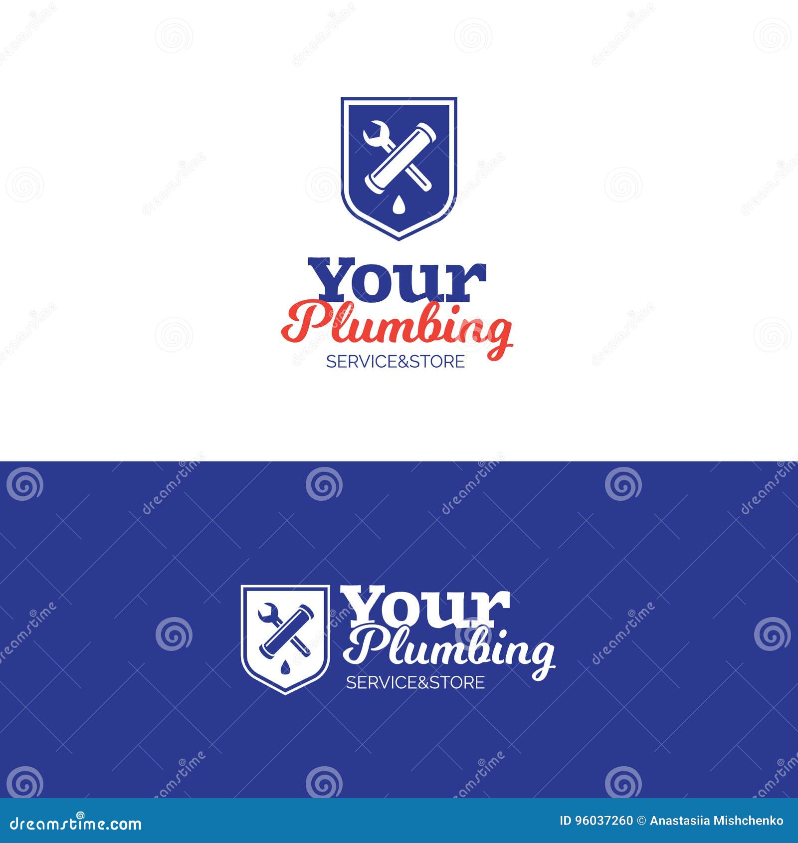 Plumbing Service Logo with Pipe, Wrench and Shield Stock Vector ...