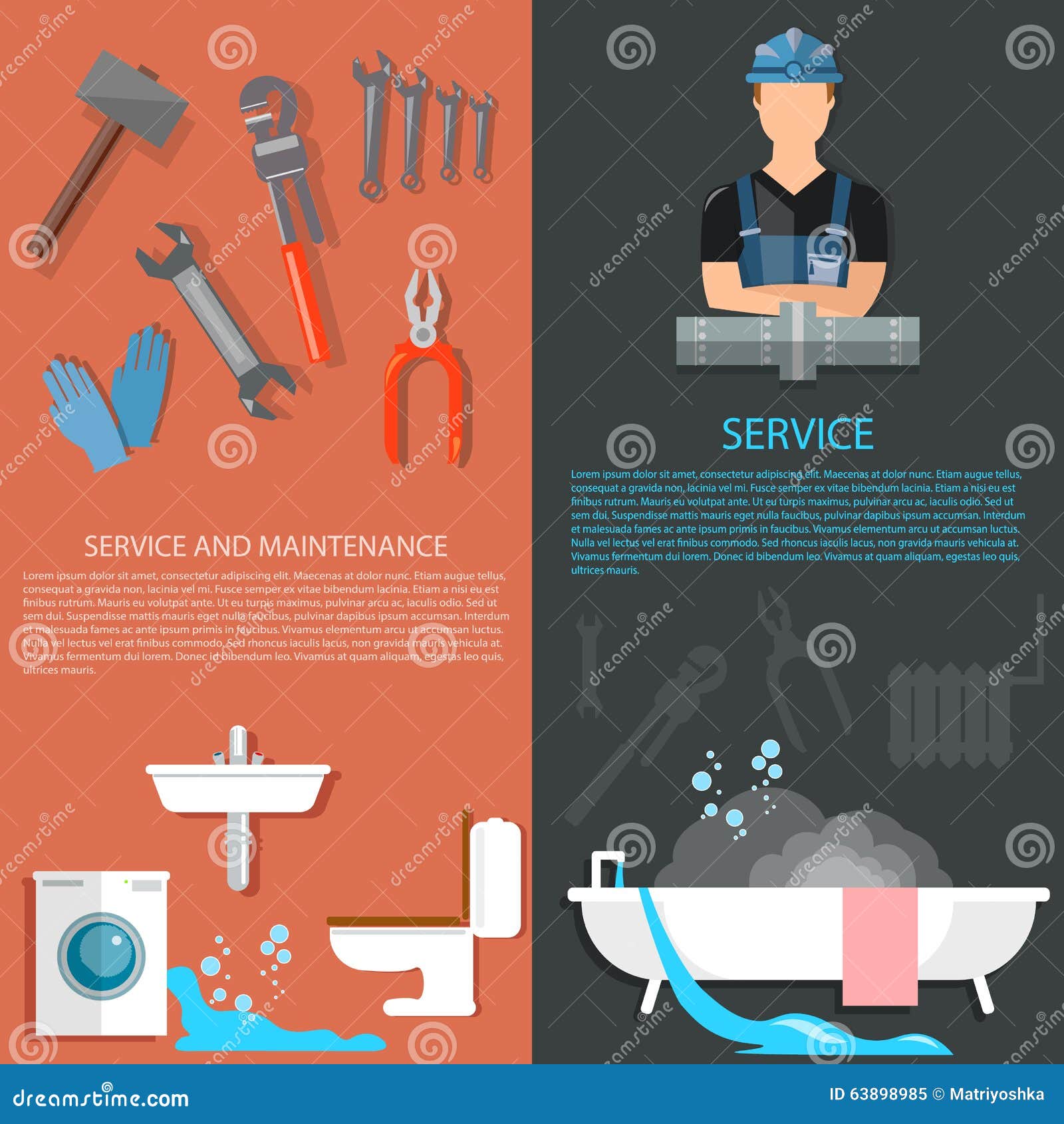 Plumbing Service Professional Plumber Tools Banners Stock Vector ...