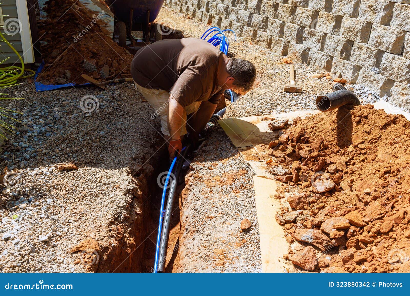 Plumbing Technicians Isolate Water Pvc a Pipes with Thermal Insulation ...