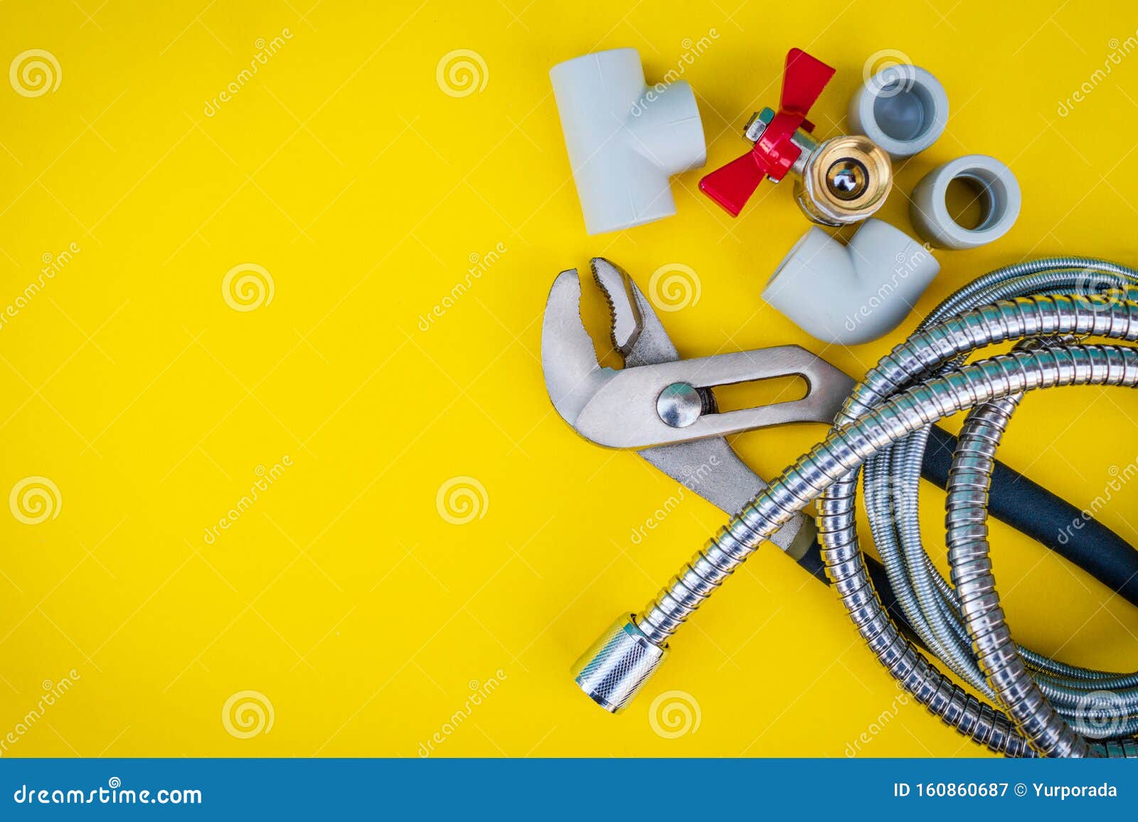 Plumbing Tool for Connecting Water Hoses on Yellow Background Stock ...