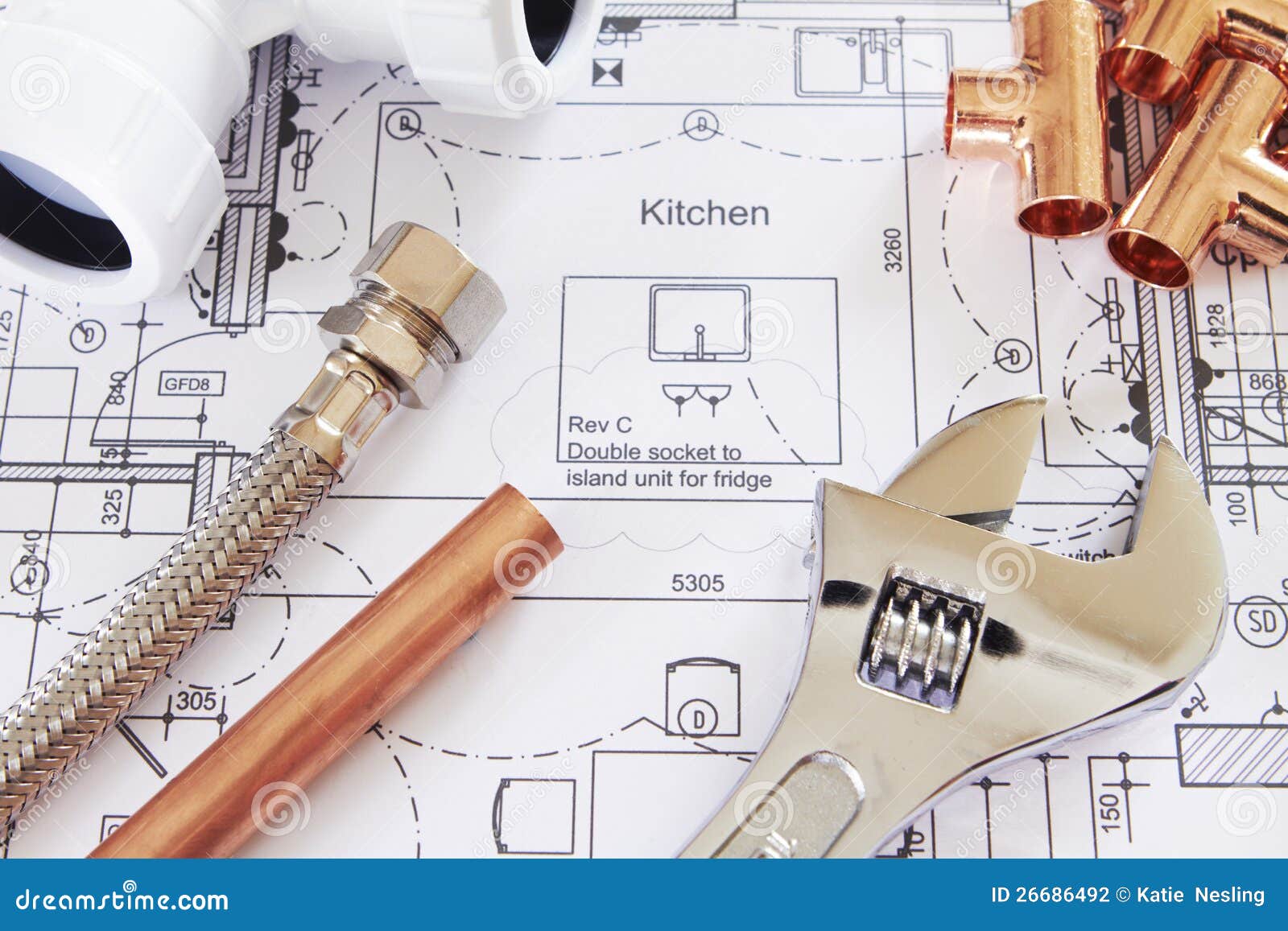 Plumbing Tools Arranged on House Plans Stock Photo - Image of interior ...