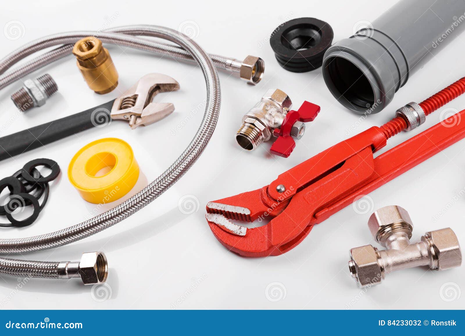 Plumbing Tools and Equipment on White Stock Photo - Image of industrial ...