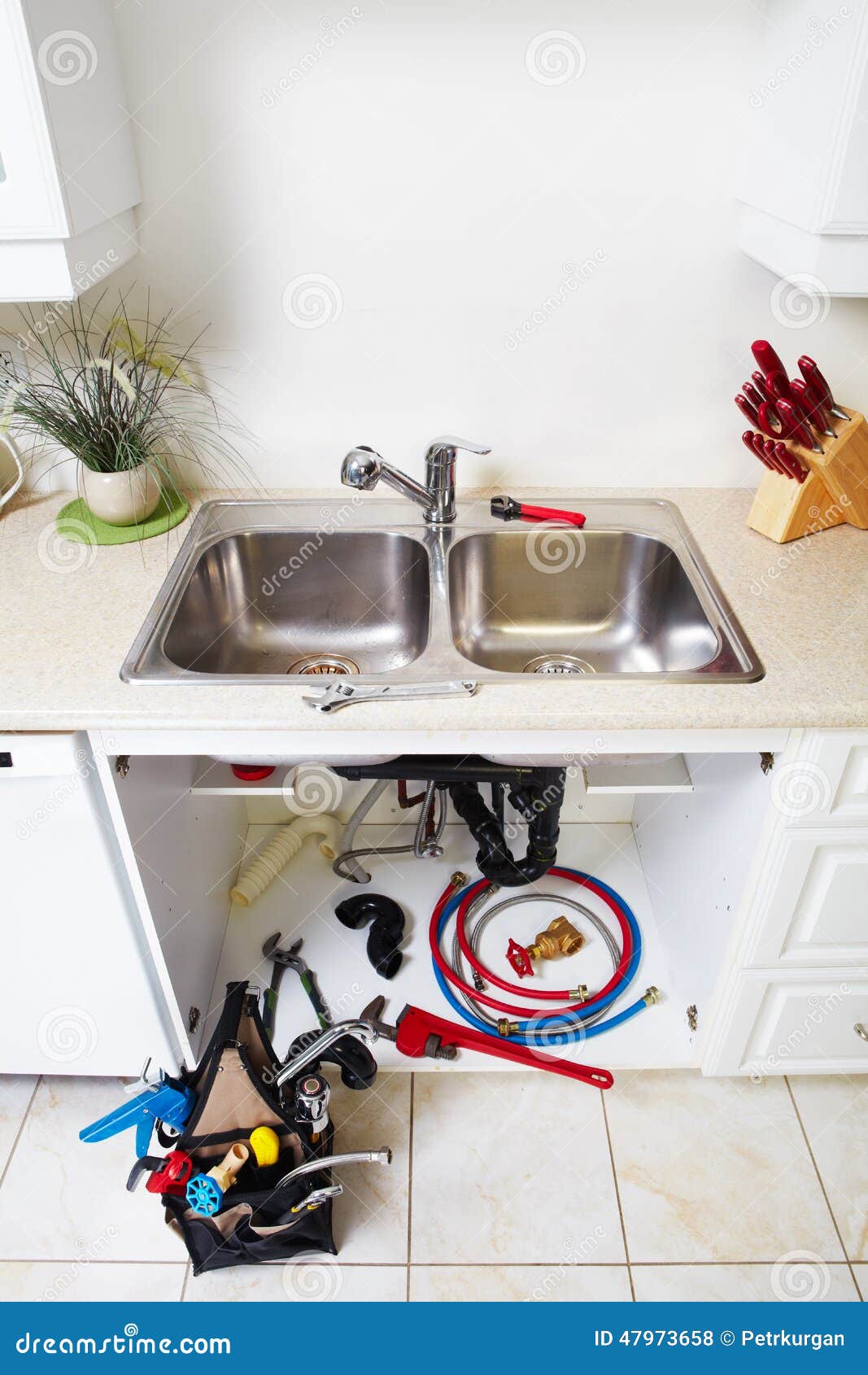 Plumbing Tools on the Kitchen. Stock Photo - Image of adjustable, house ...