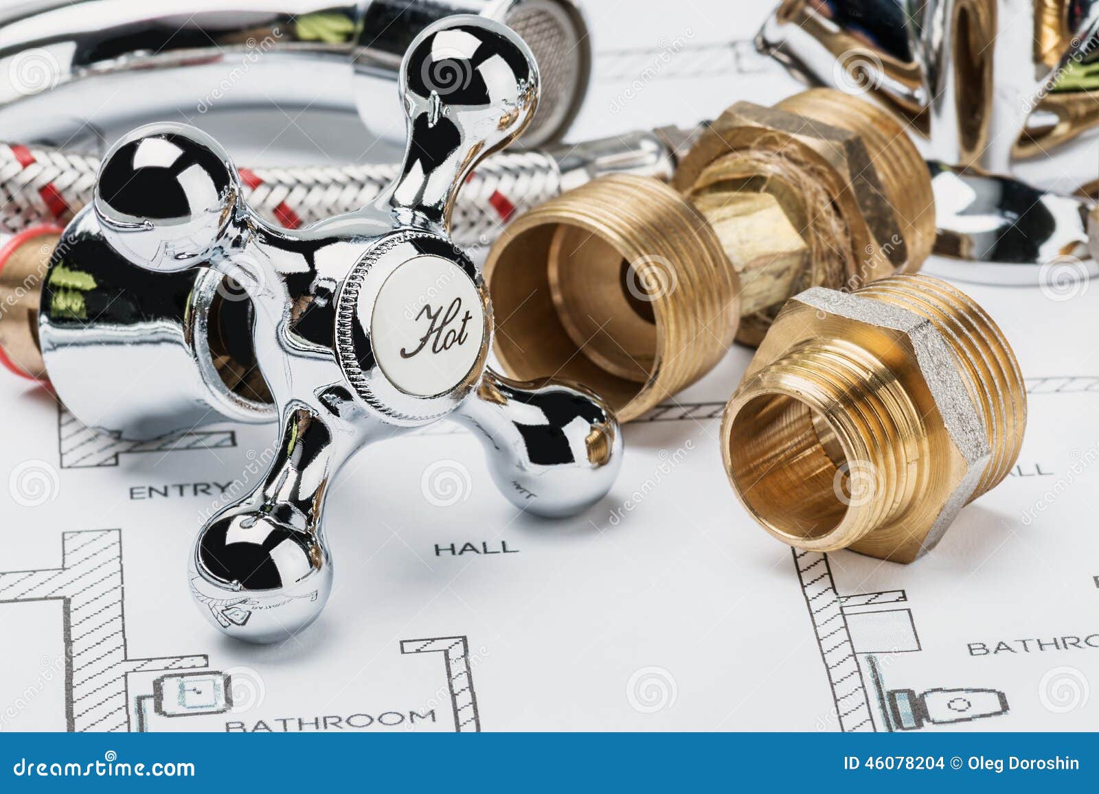 Plumbing and Tools Lying on Drawing Stock Photo - Image of industry ...