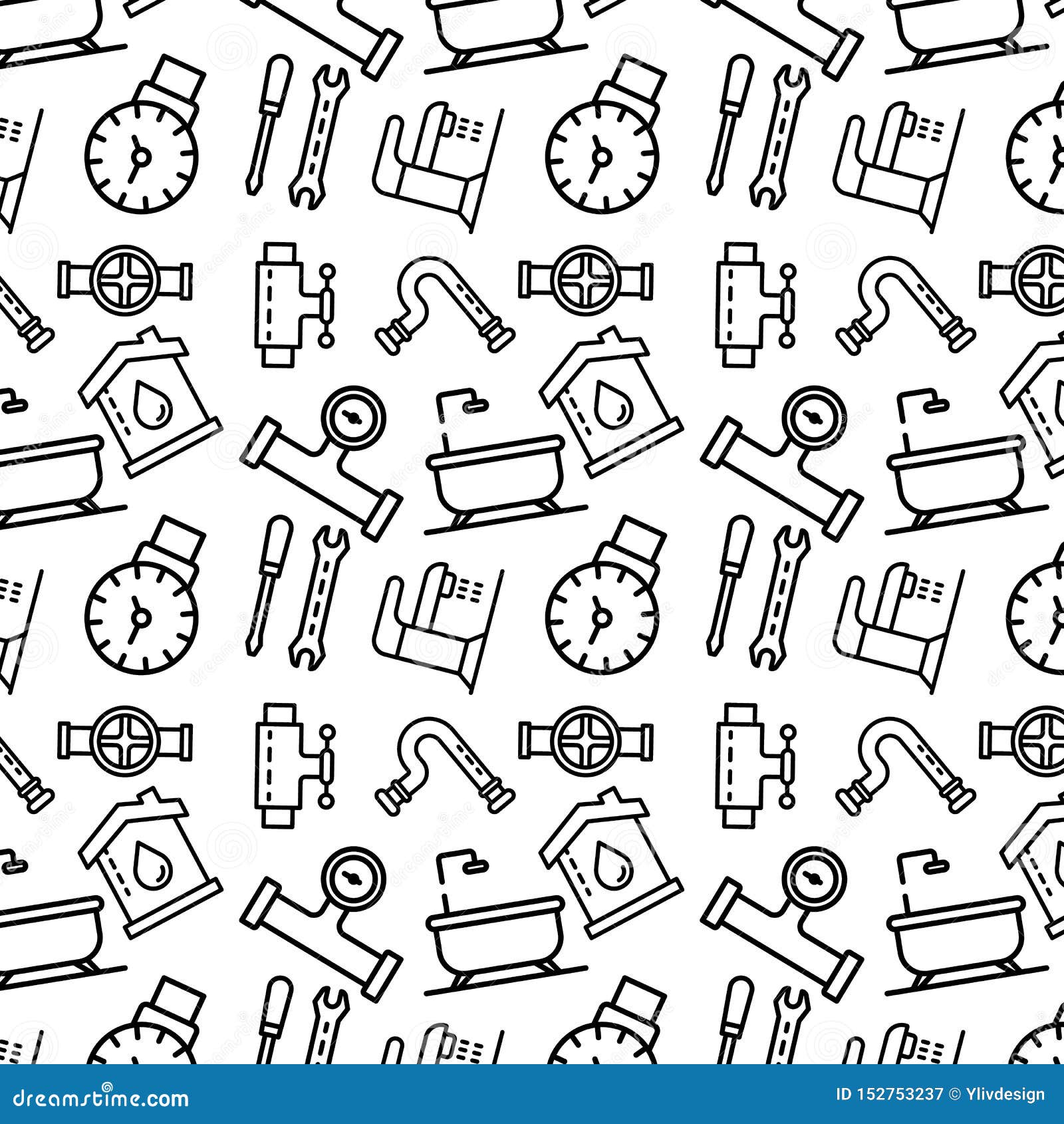 Plumbing Tools Pattern, Outline Style Stock Vector - Illustration of ...