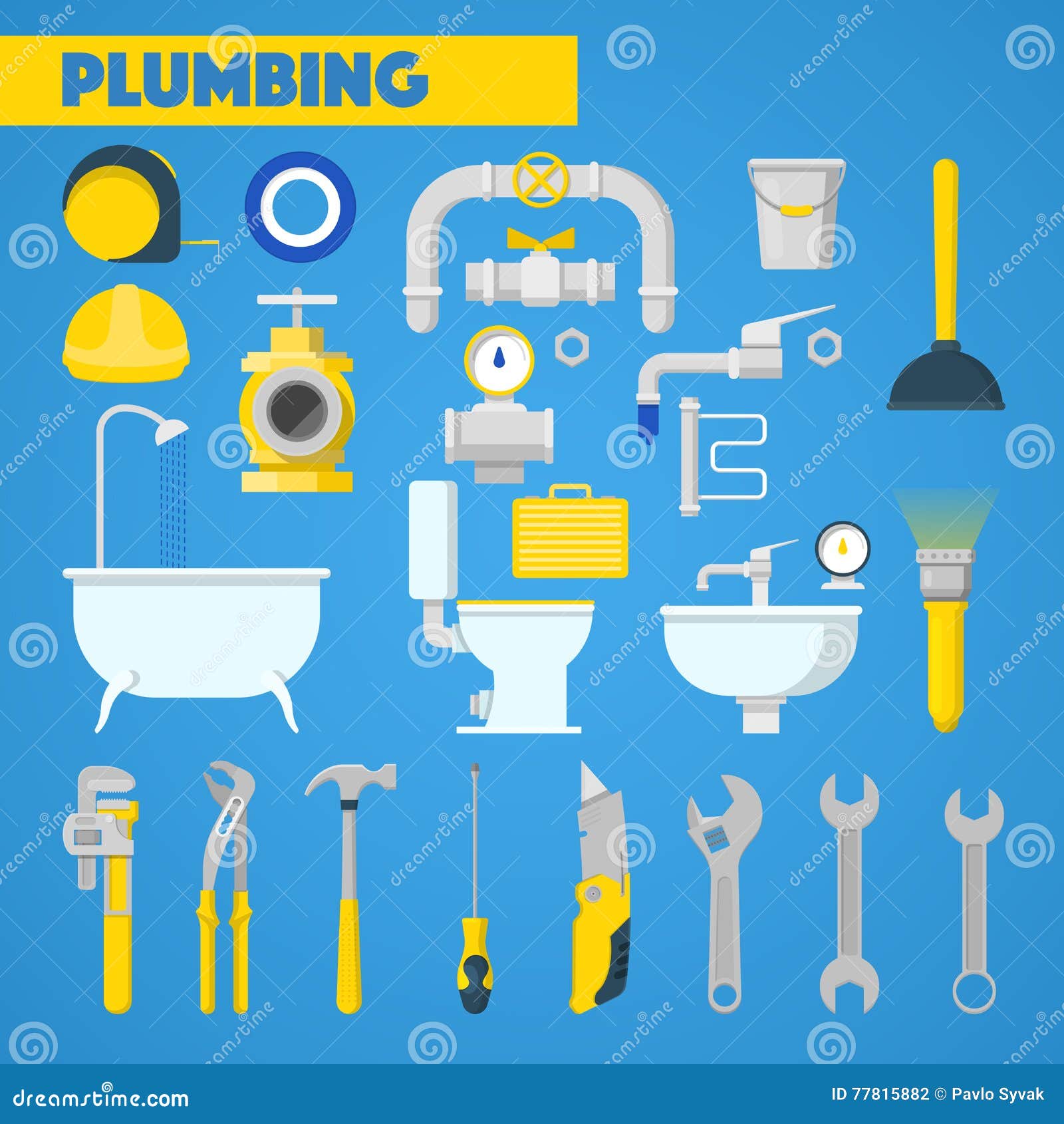 Plumbing Tools Set and Bathroom Elements Stock Vector - Illustration of ...
