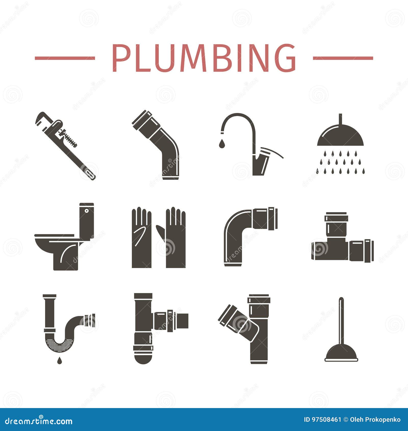 Plumbing, Water Pipes Icon Set. Stock Vector - Illustration of plumbing ...