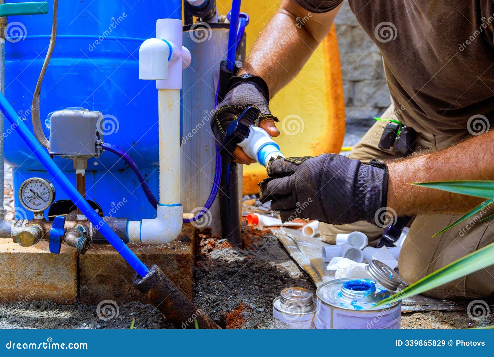 Plumbing Work Assembling Connection between Water Well Water System at ...
