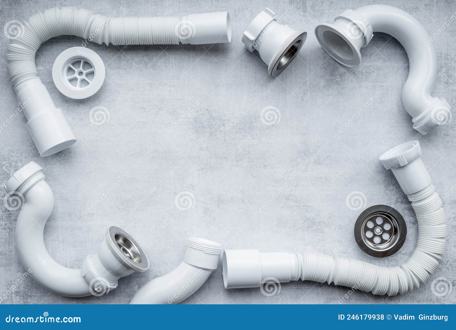Plumbing Work Background Frame. Plumbing Pipes and Tools Stock Photo ...