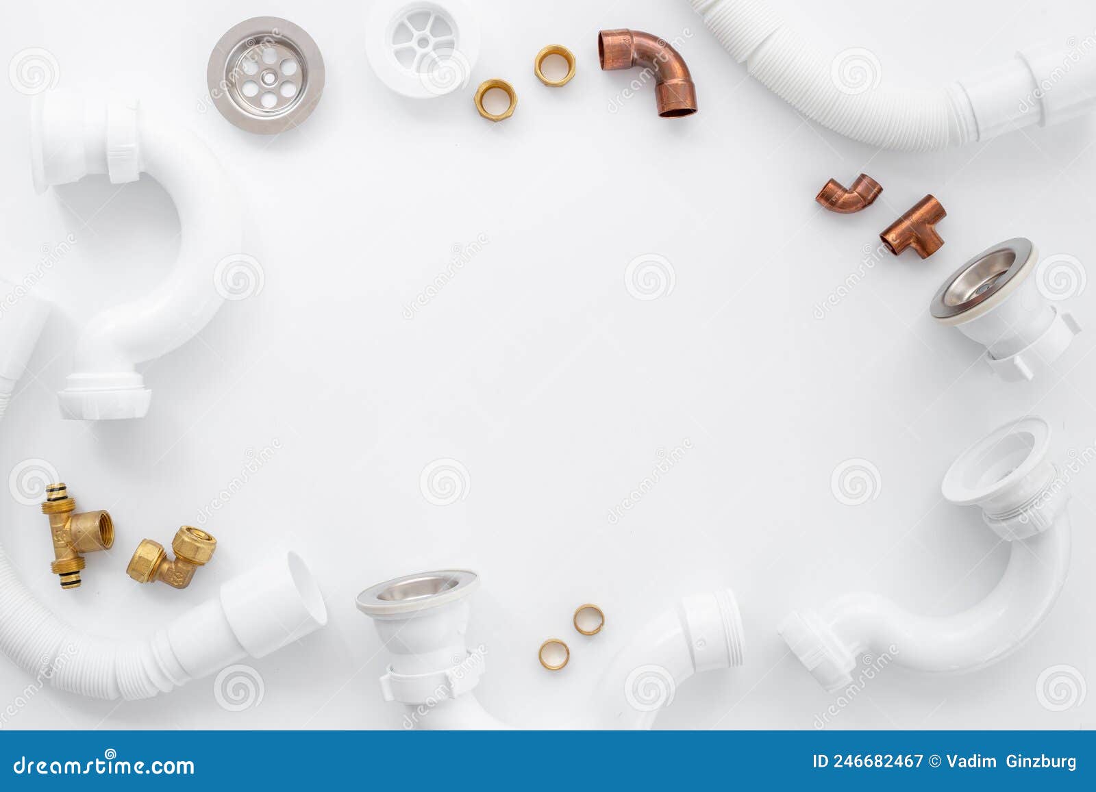 Plumbing Work Background Frame. Plumbing Pipes and Tools Stock Image ...