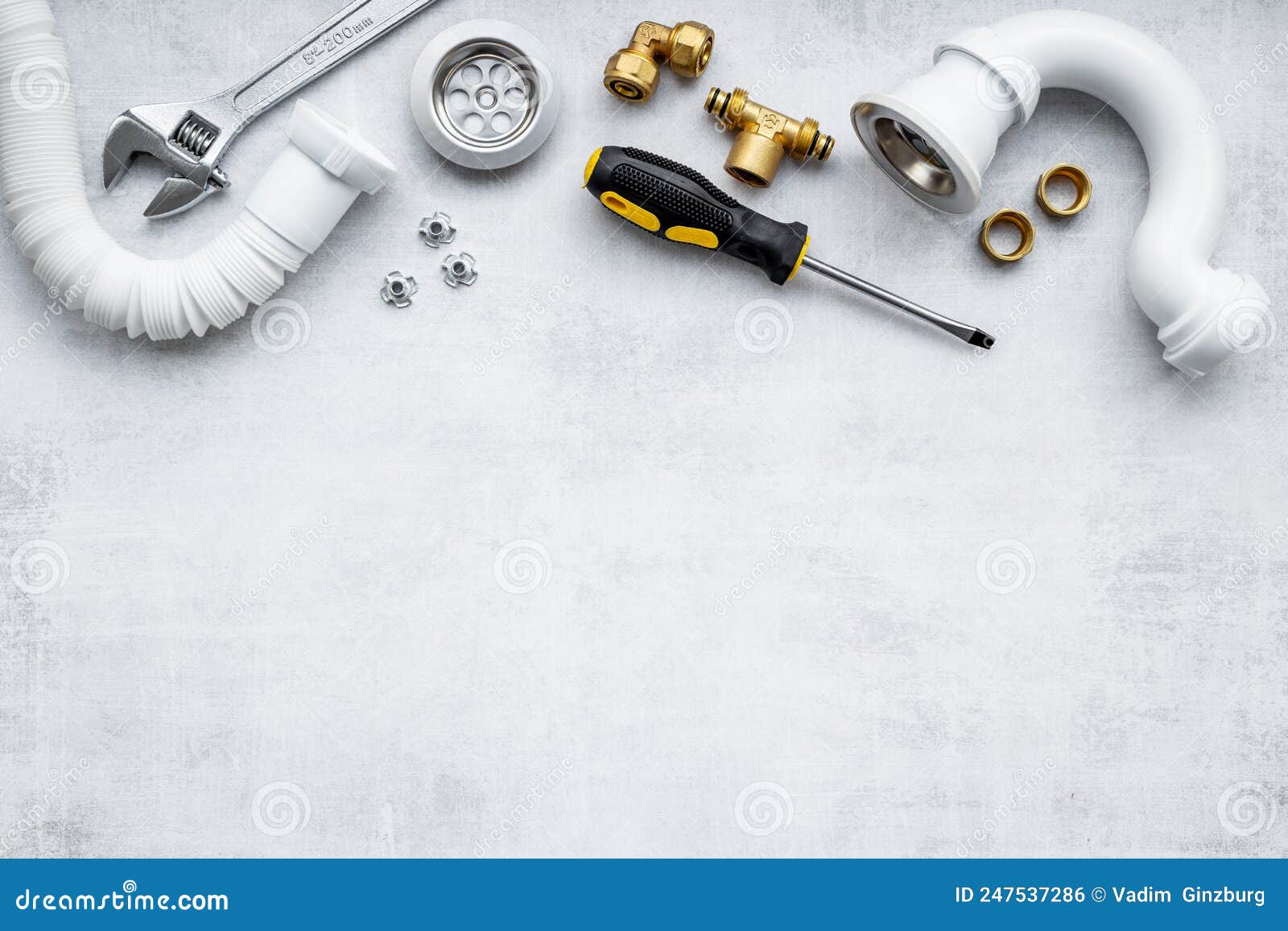Plumbing Work Concept with Pipes and Tools, Top View Stock Photo ...
