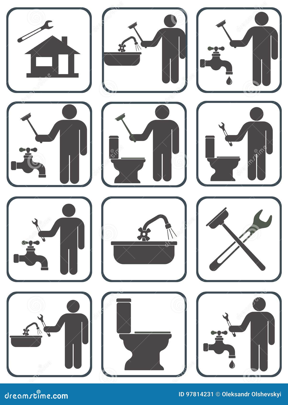 Plumbing Work Symbol Icons Set Stock Vector - Illustration of ware ...