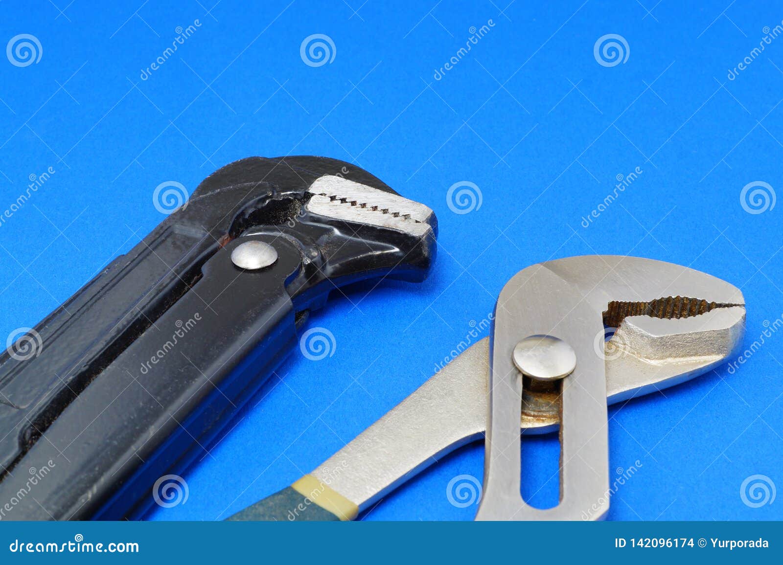 Plumbing Work Tools on a Blue Background Stock Photo - Image of ...