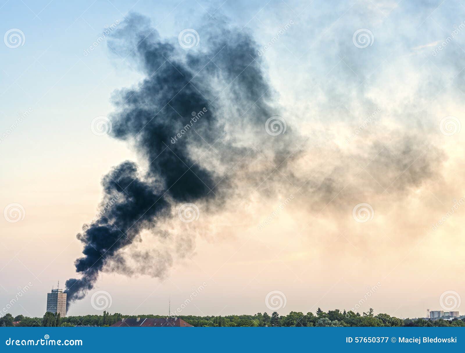 Plume of Smoke from a Fire Above City at Sunset Stock Image - Image of ...