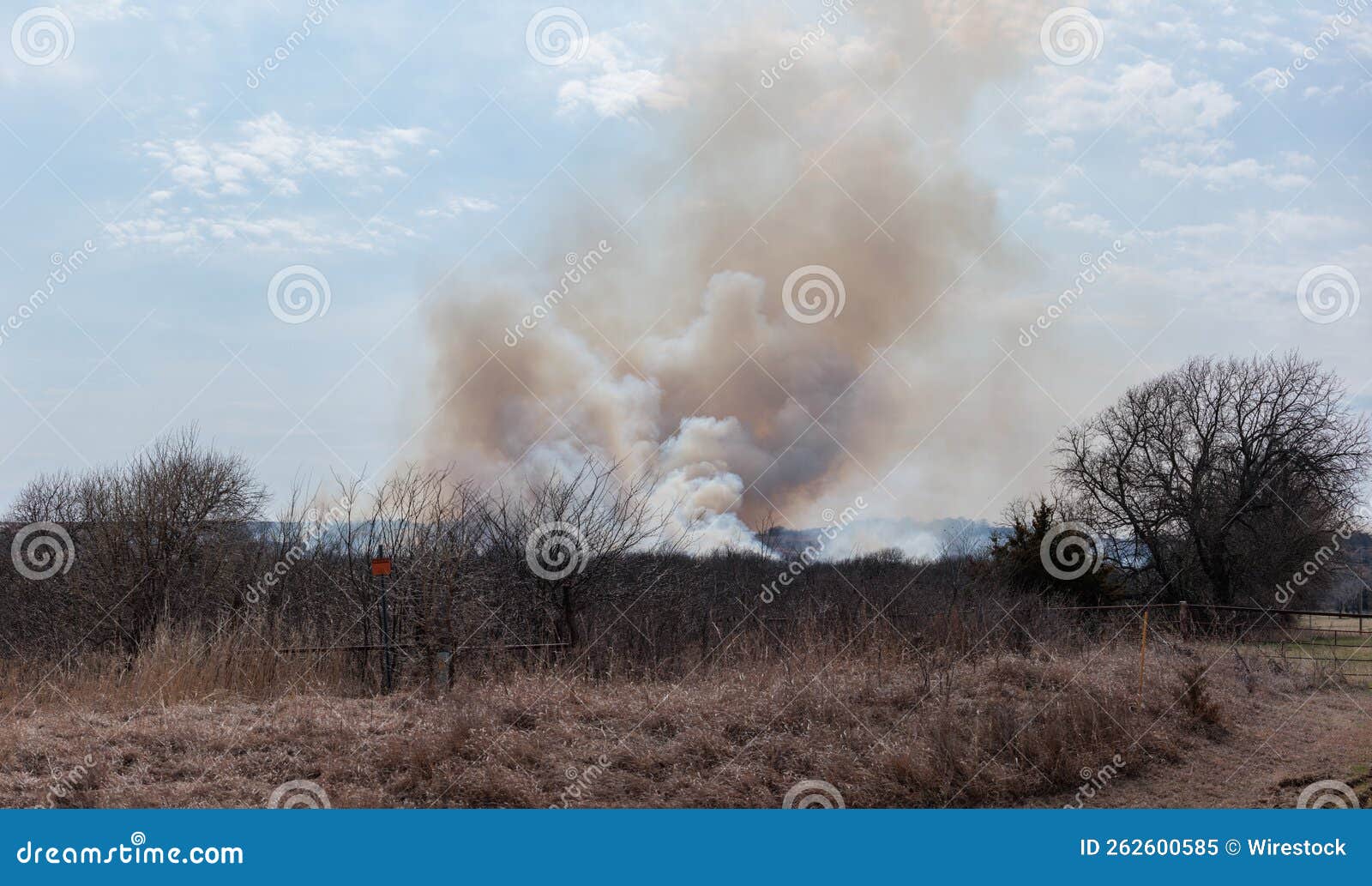 Plumes of Smoke from a Range-burning Grass Fire in Rural Kansas Stock ...