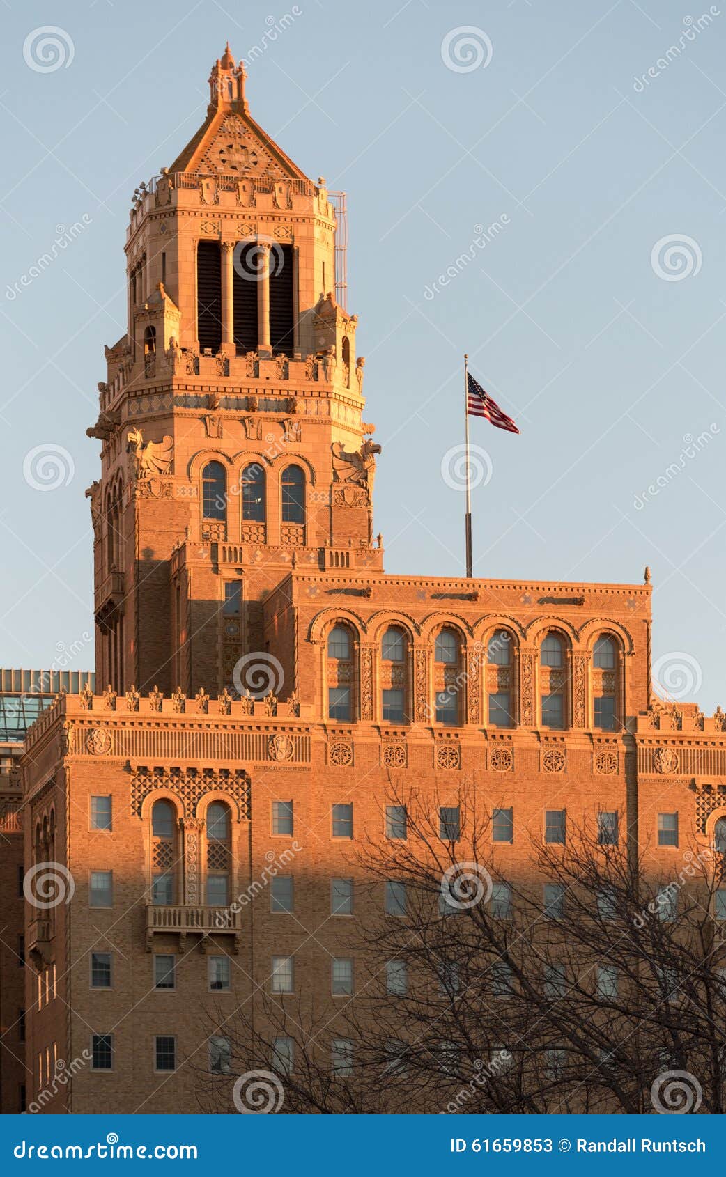 Plummer Building at Sunrise Stock Image - Image of stars, skyscraper ...