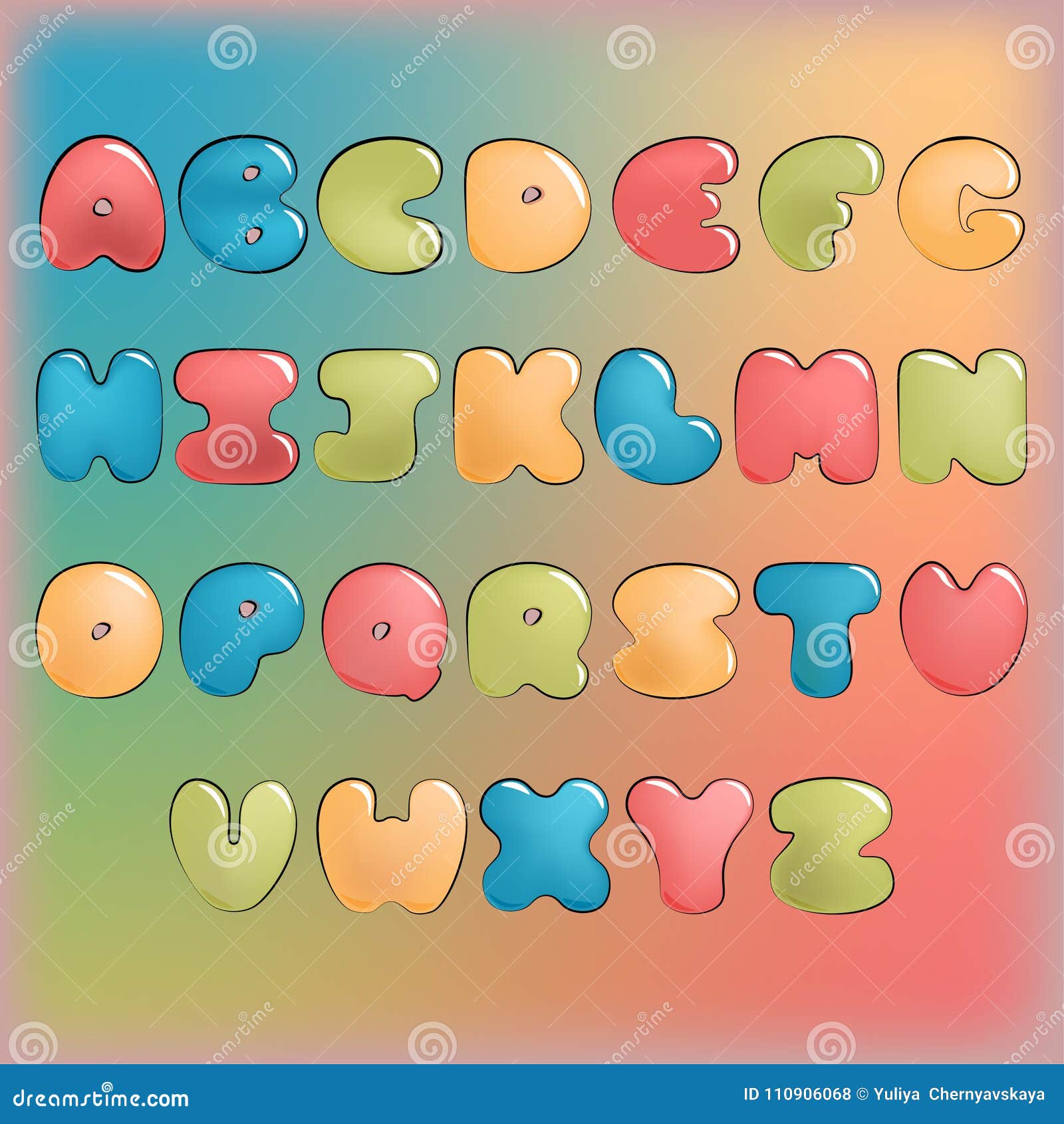 Plump Handwritten Alphabet Vector Colorful Set. Royalty-Free Stock ...