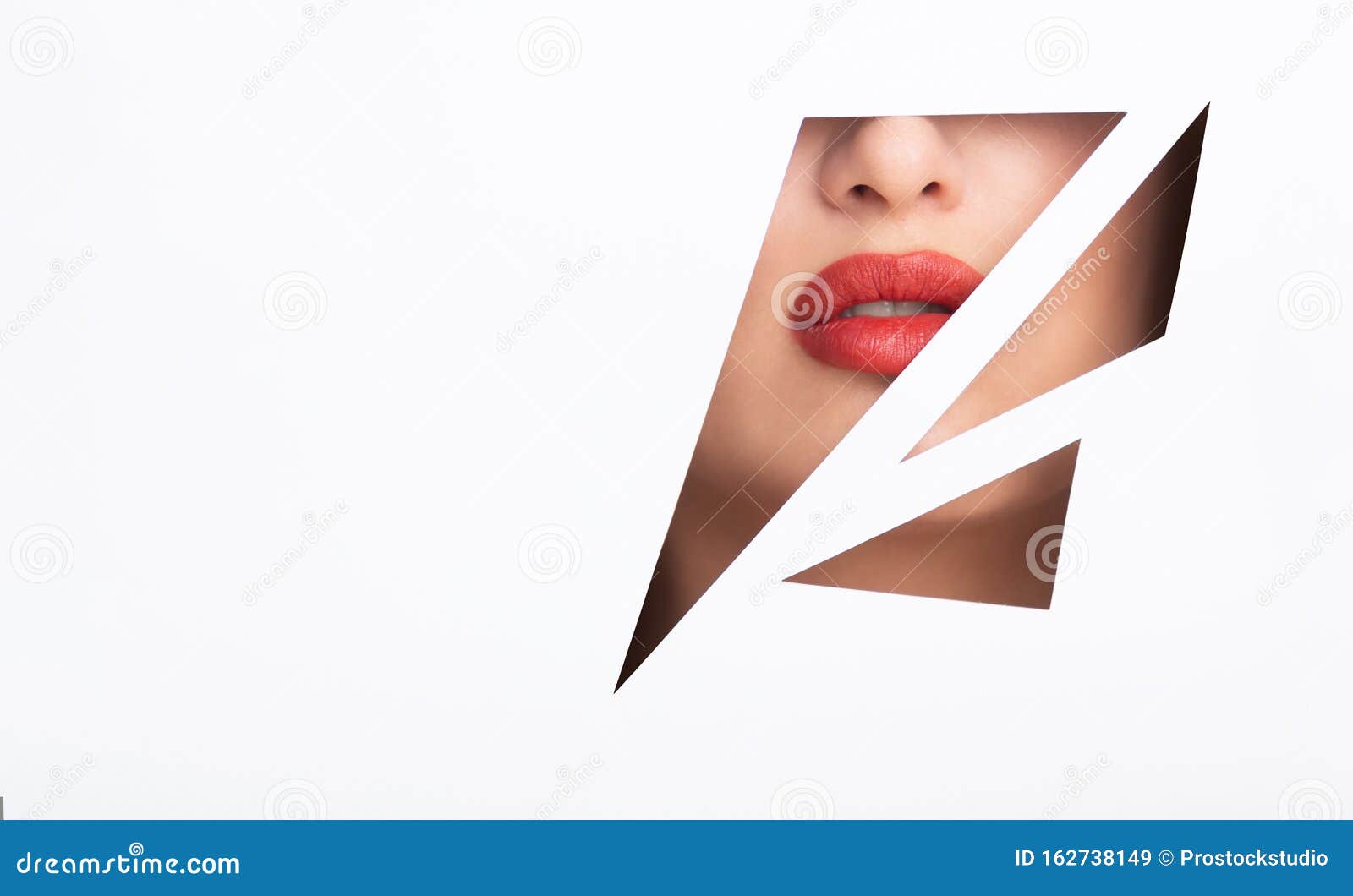 Plump Red Lips in Geometry White Paper Frame Stock Image - Image of ...