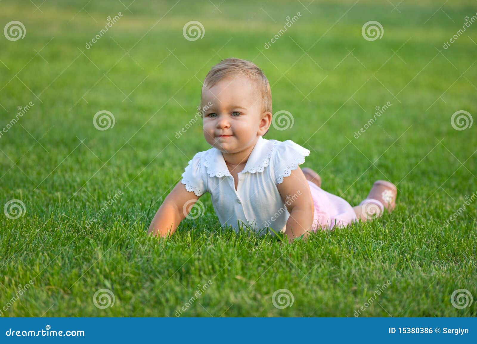 Plumpy baby on the meadow stock photo. Image of crawl - 15380386
