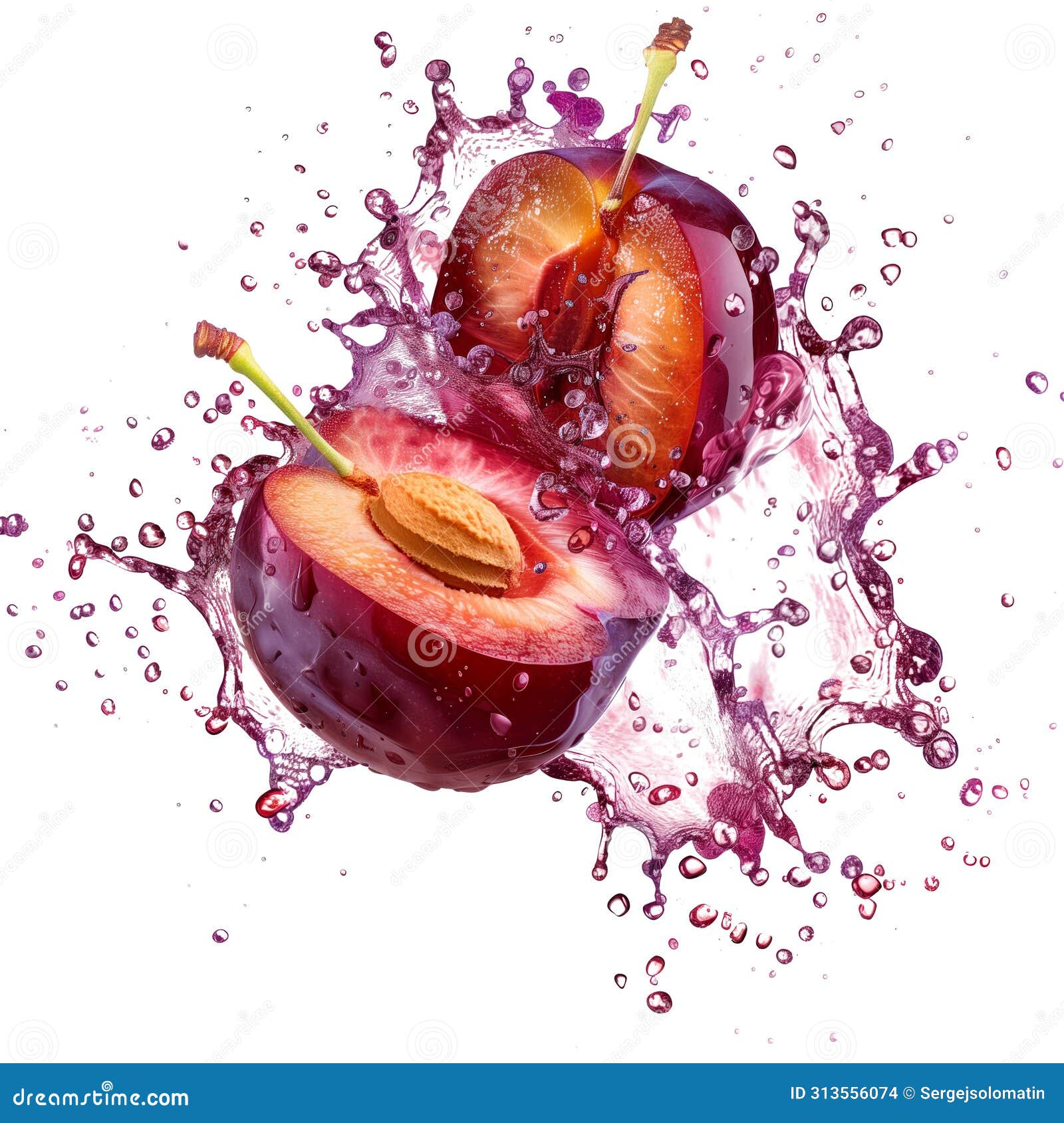 Plums Exploding and Bursting into Pieces with Juice Splatters in ...