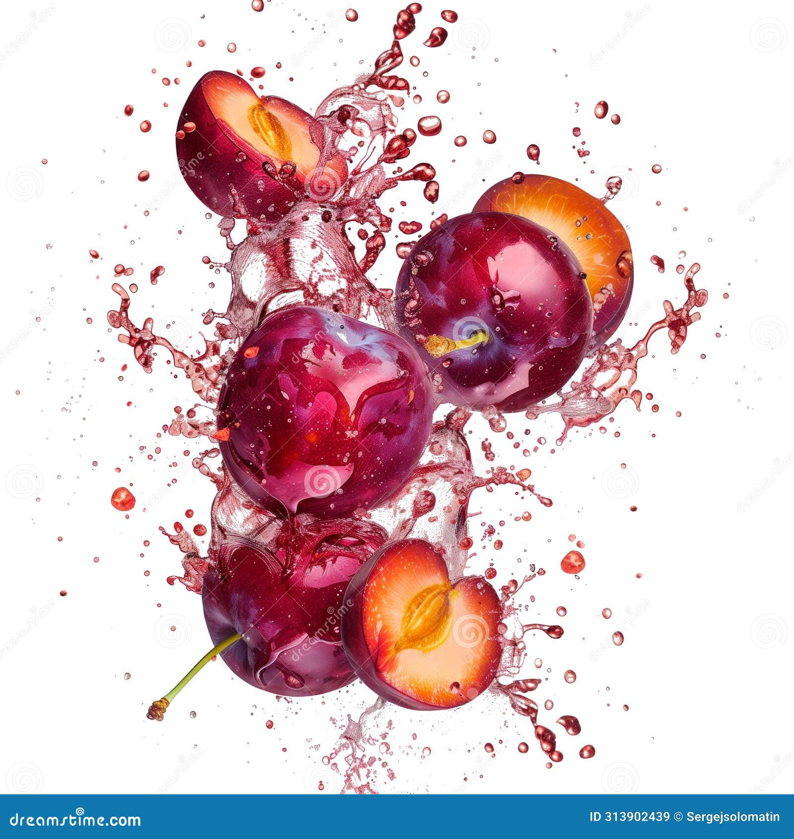 Plums Exploding and Bursting into Pieces with Juice Splatters in ...