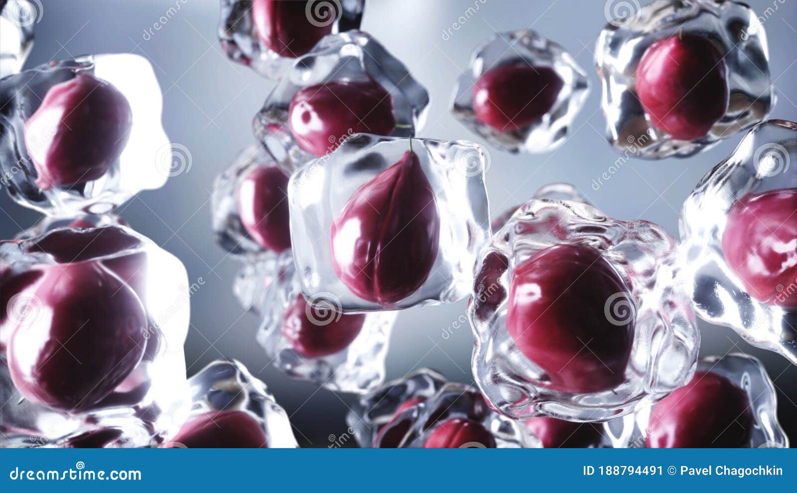 Plums in Ice Cubes. Food and Broadcast Concept. Realistic Ice Materials ...