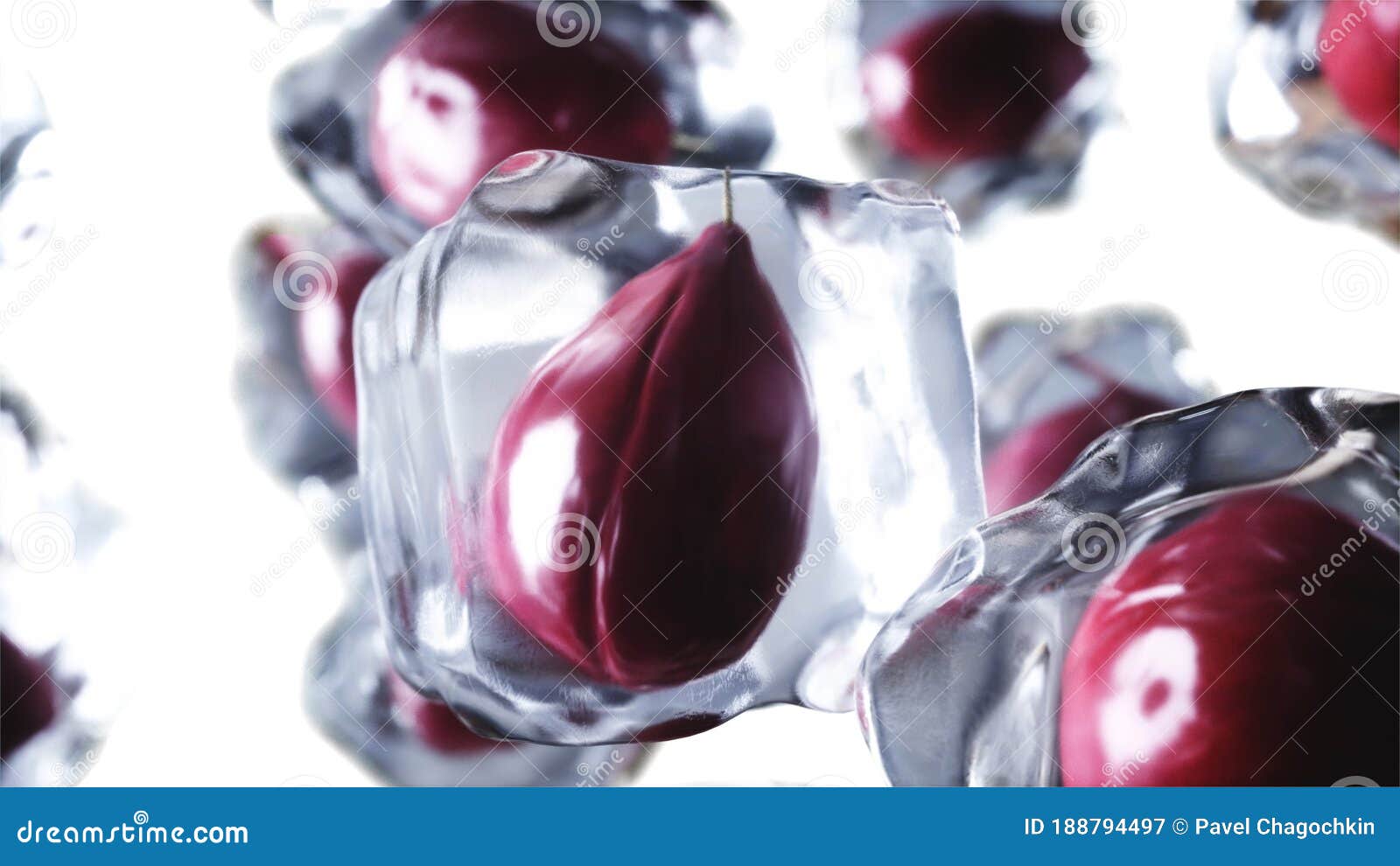 Plums in Ice Cubes. Food and Broadcast Concept. Realistic Ice Materials ...
