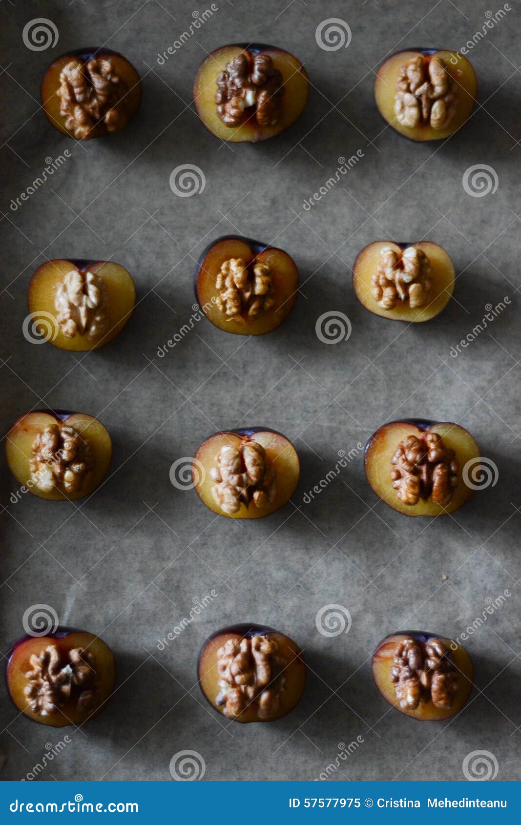 Plums with nuts stock image. Image of delicious, oven - 57577975