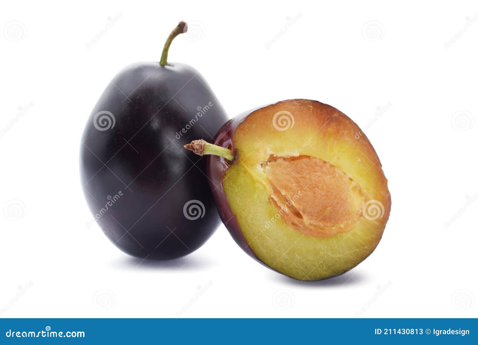 Plums Ripe Fresh Cutted into Half Isolated Macro Stock Image - Image of ...