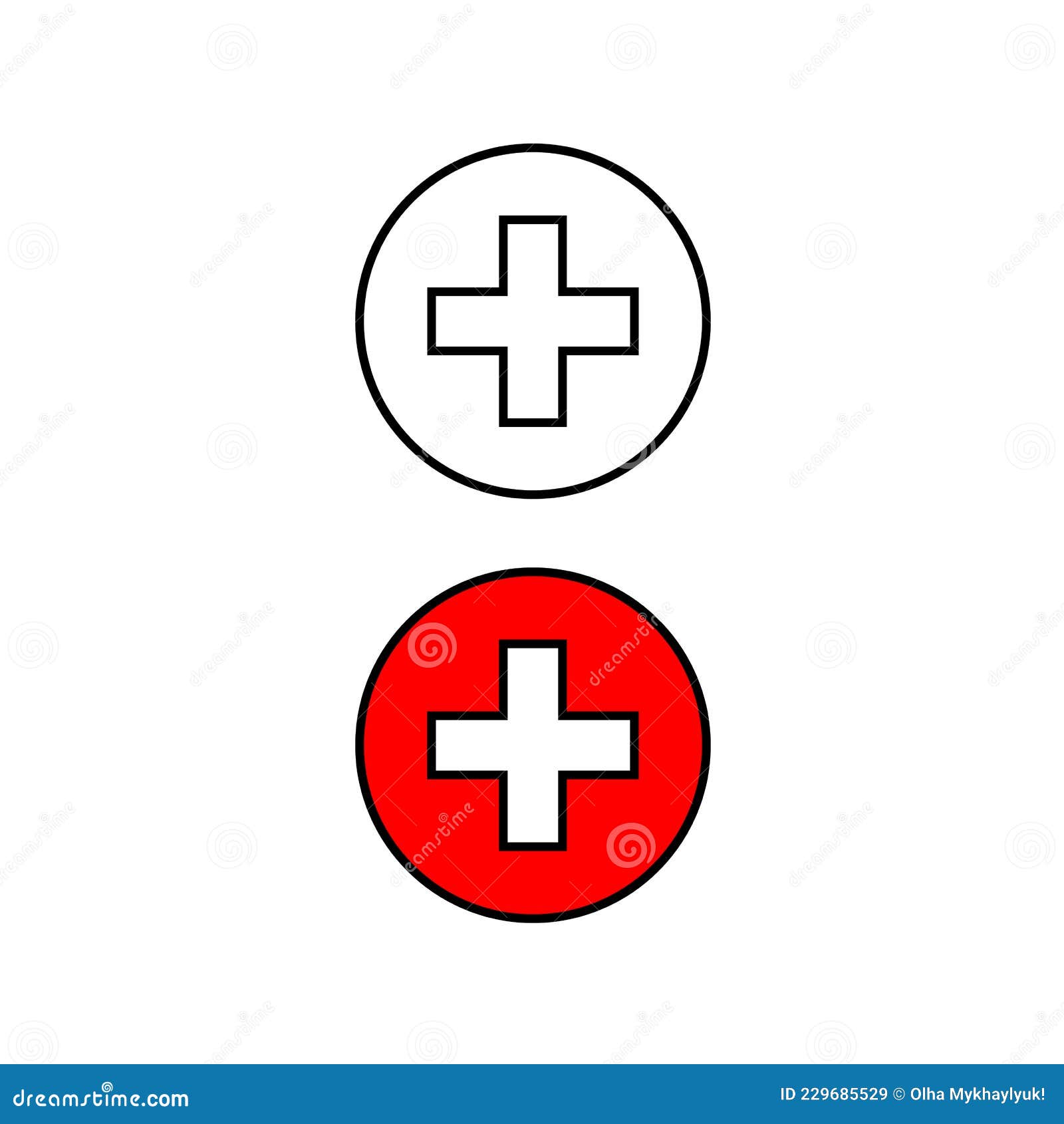 Plus Button Vector Illustration, White and Red Color Combination ...