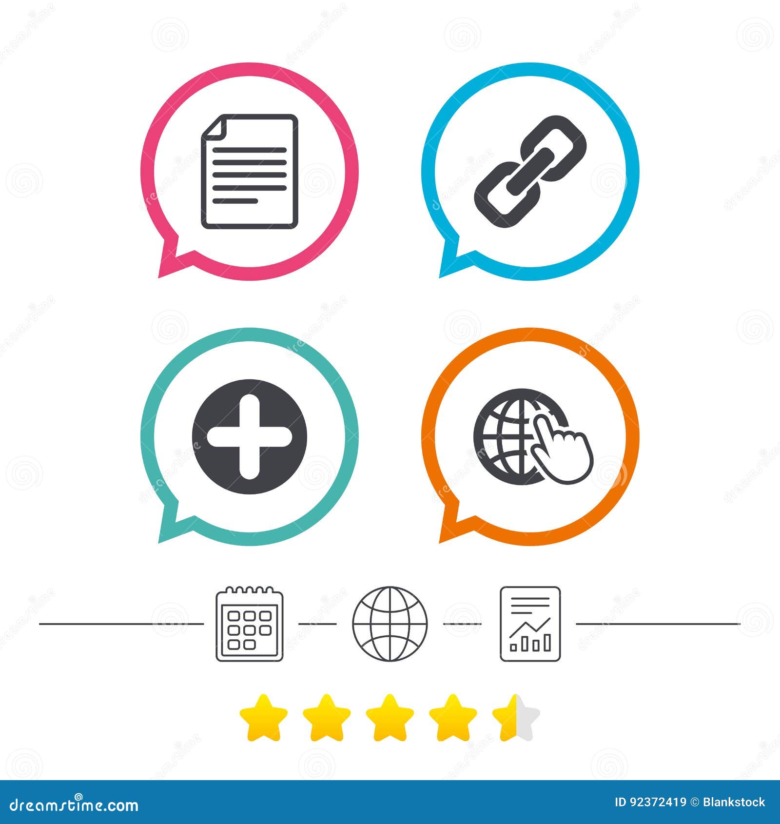 Plus Circle and Hyperlink Signs. File, Globe. Stock Vector ...