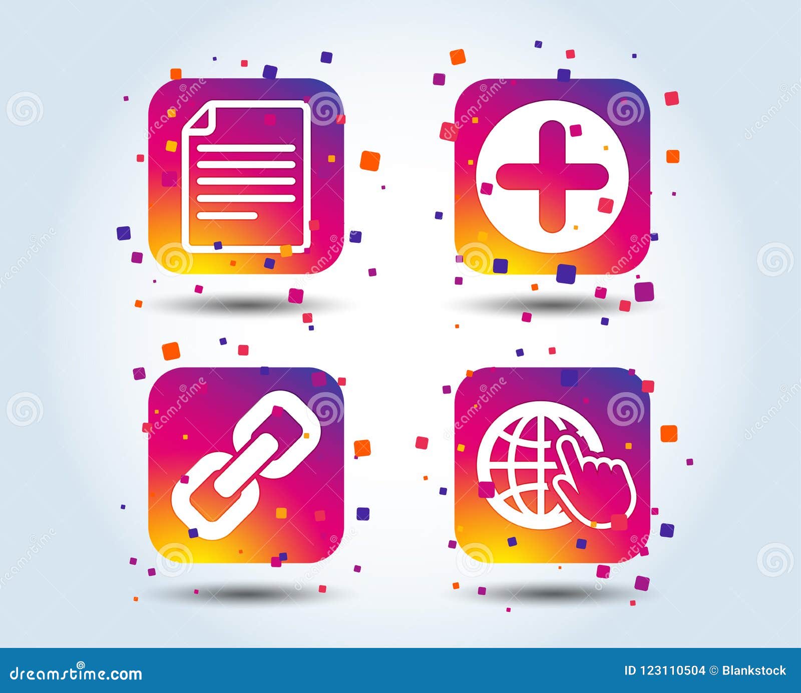 Plus Circle and Hyperlink Signs. File, Globe. Stock Vector ...