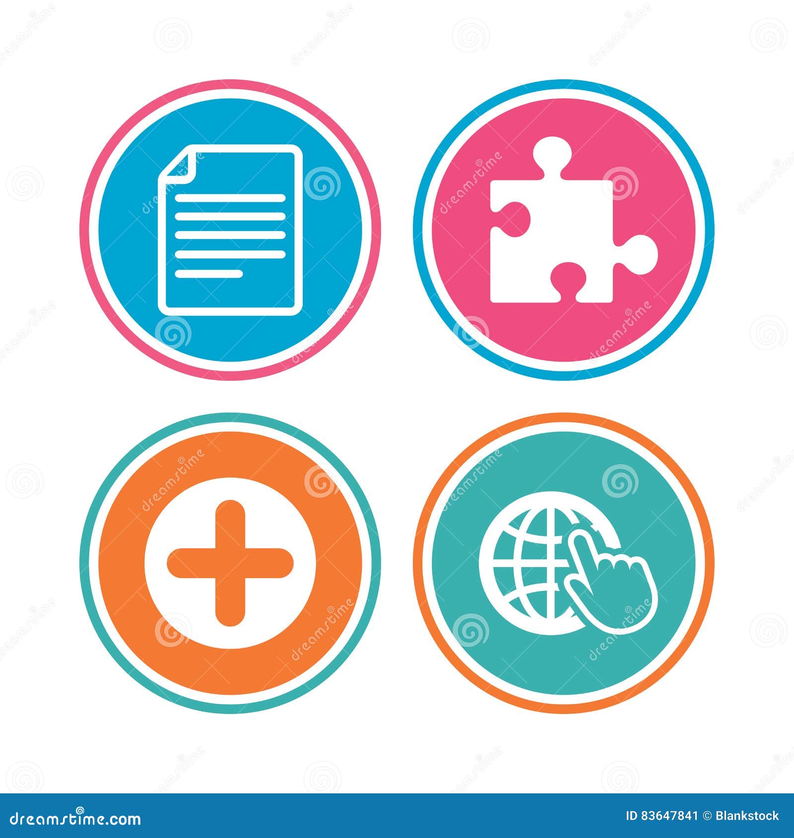 Plus Circle and Puzzle Signs. File, Globe. Stock Vector - Illustration ...