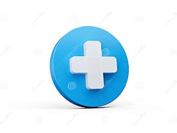 Plus 3d Icon on Blue Button Circle Shape Isolated on White Background ...