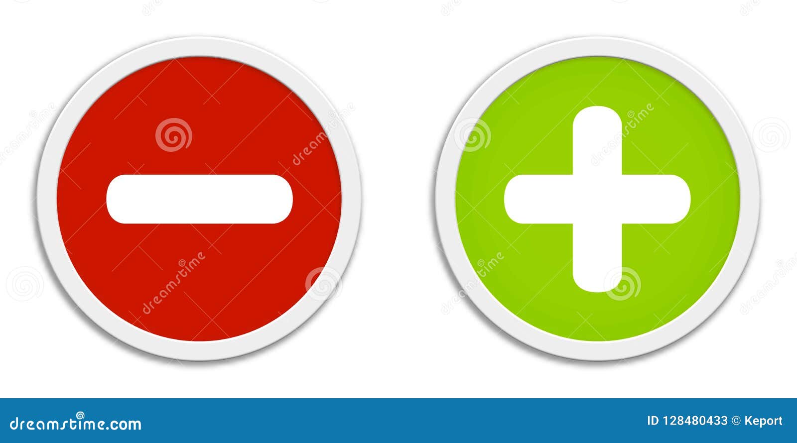 Plus en minus knopen stock illustratie. Illustration of ronde - 128480433